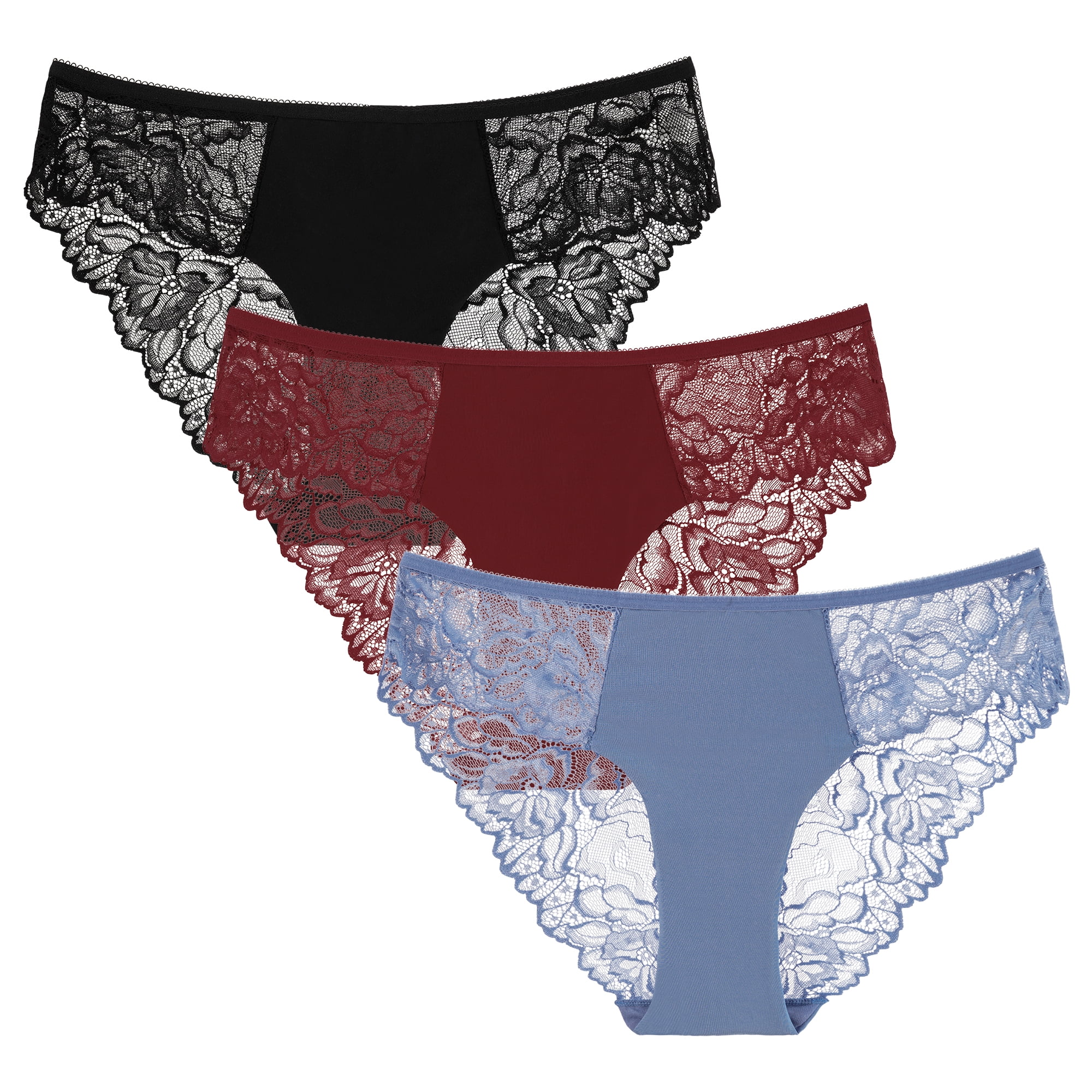 INNERSY Women's Sexy Underwear Nylon Lace Bikini Panties 3-Pack(L ...