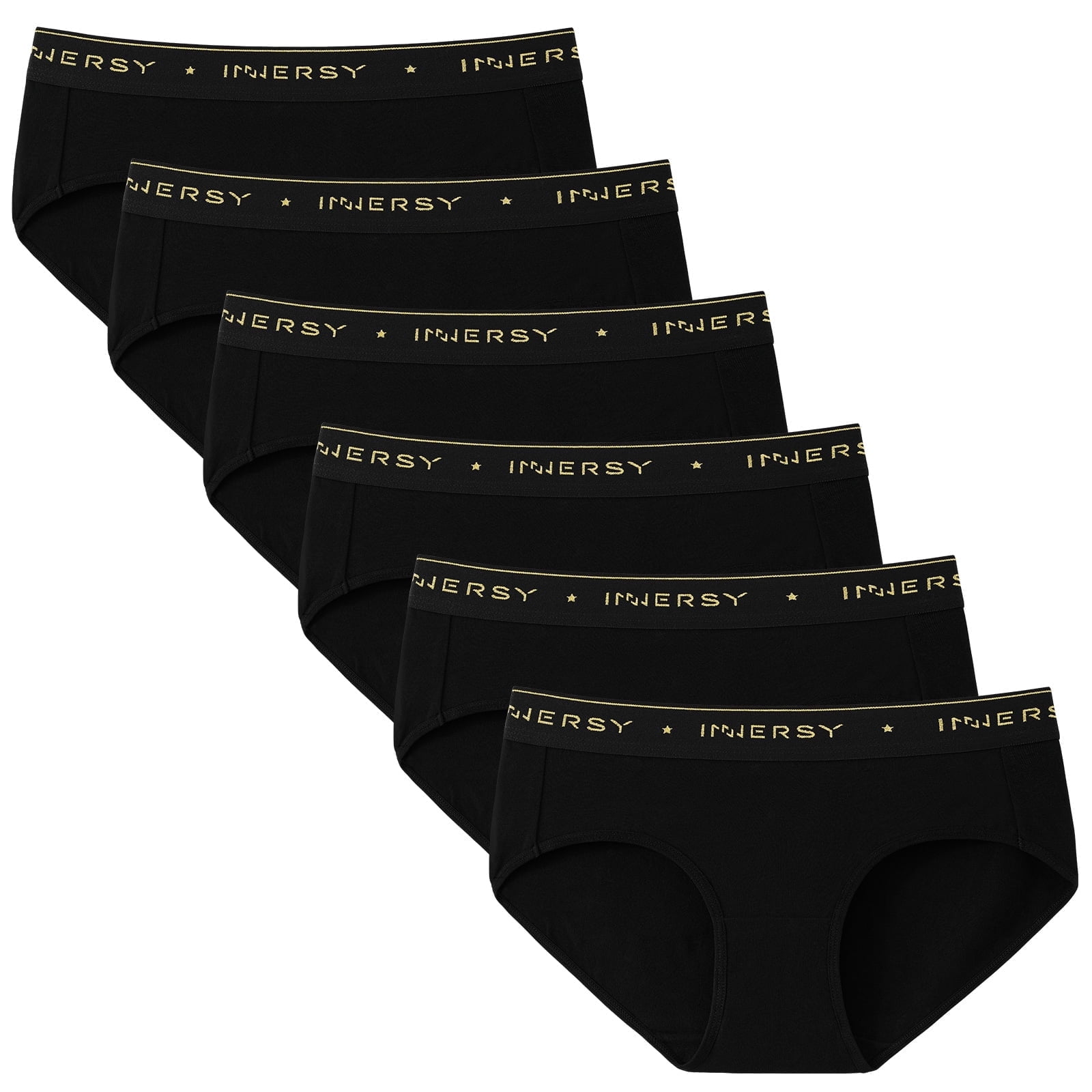 INNERSY Women's Cotton Hipster Underwear 6-Pack Black Wide Waistband XS ...