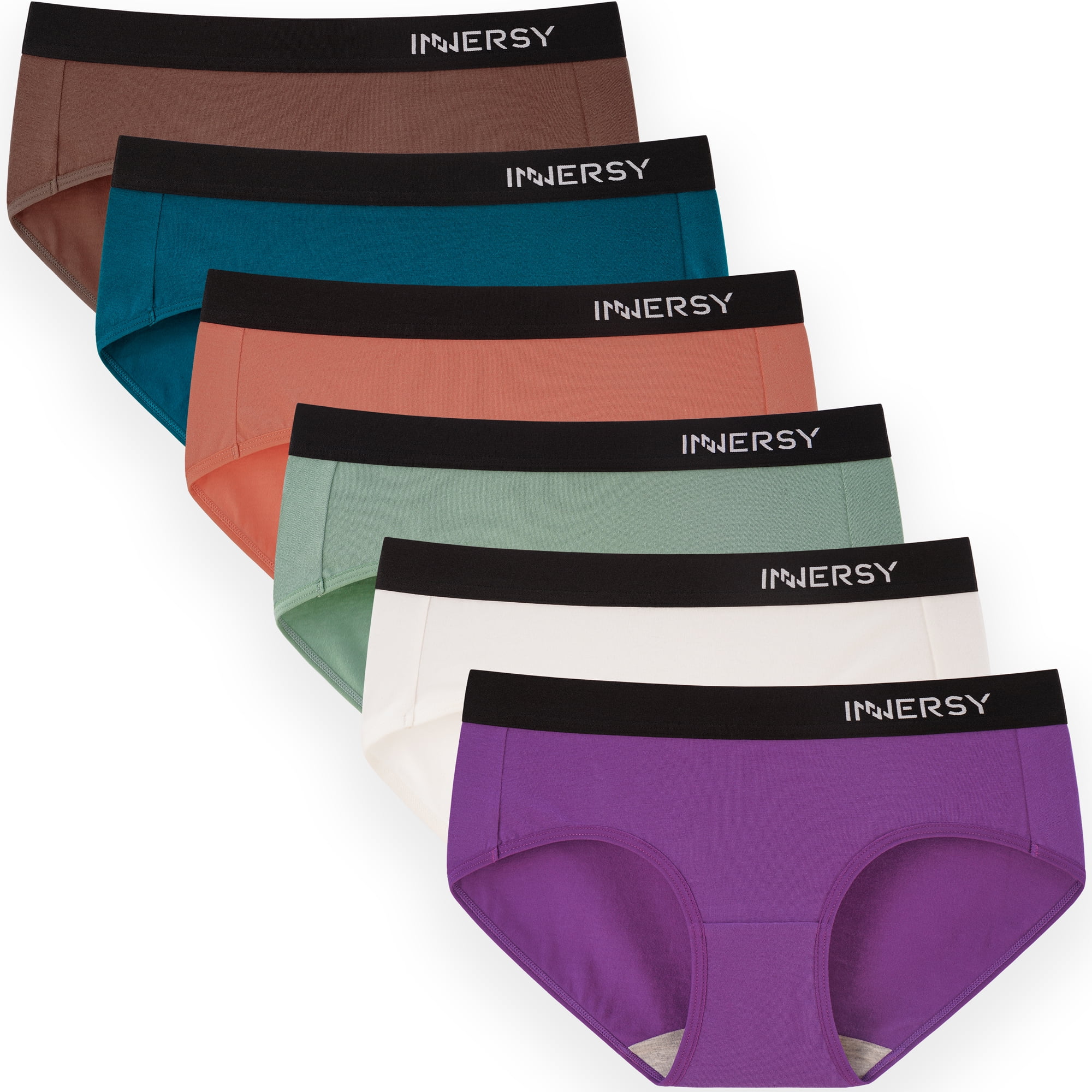 INNERSY Women's Cotton Hipster Underwear with Wide Band, Low Rise, 6 ...