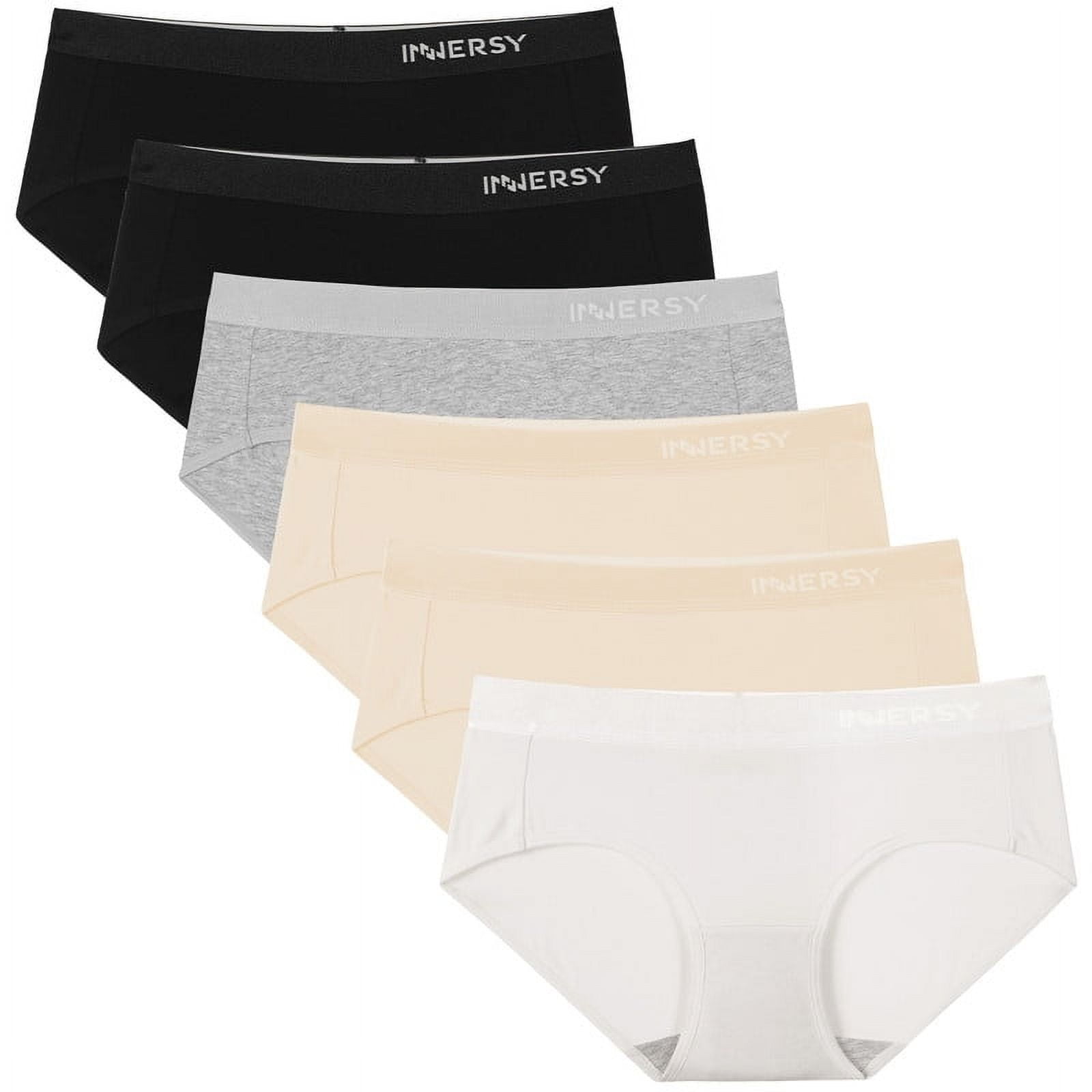 INNERSY Womens Underwear Cotton Panties Hipster Sport Underwear Wide Waistband 6-Pack(XS,Ashen ...