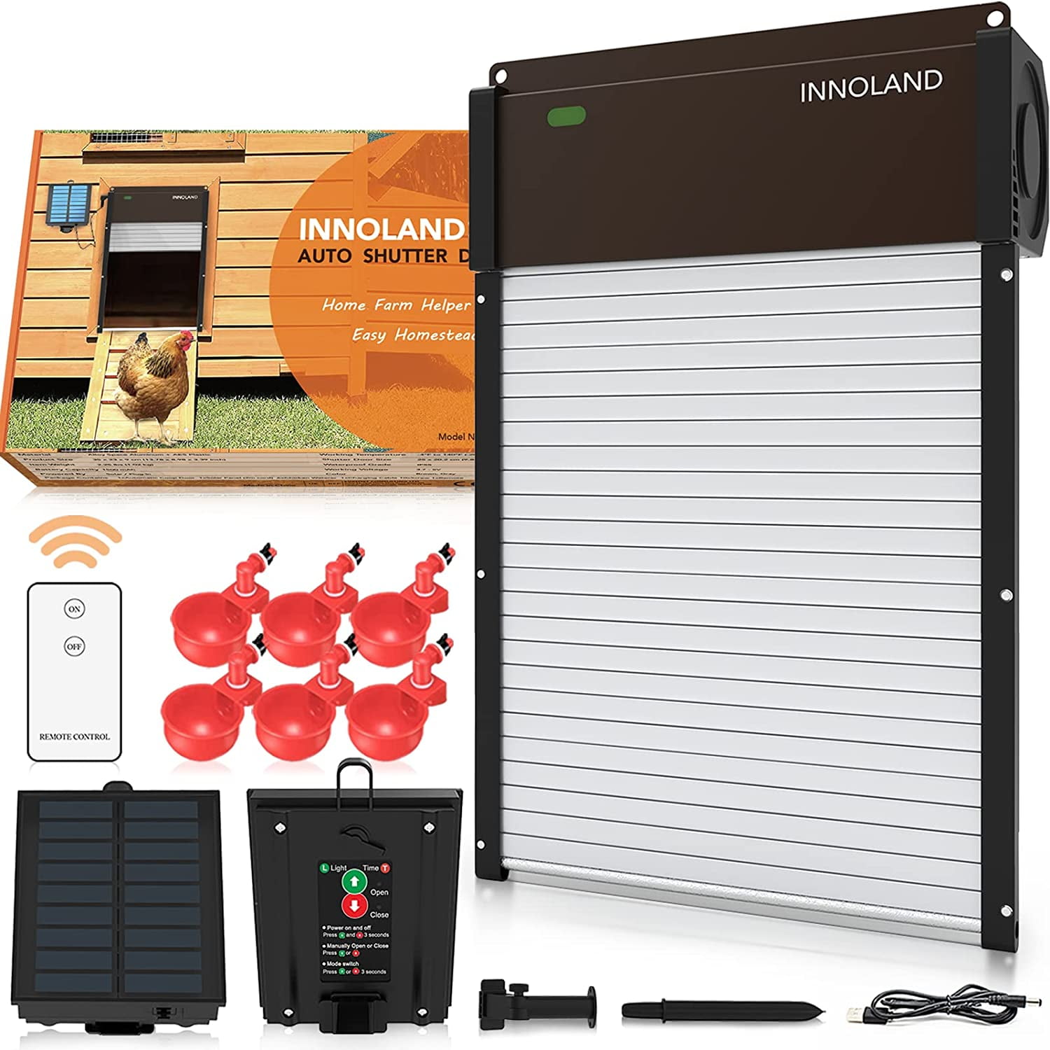INNOLAND Solar Powered Auto Chicken Coop Door with AES Shutter, Sensor ...