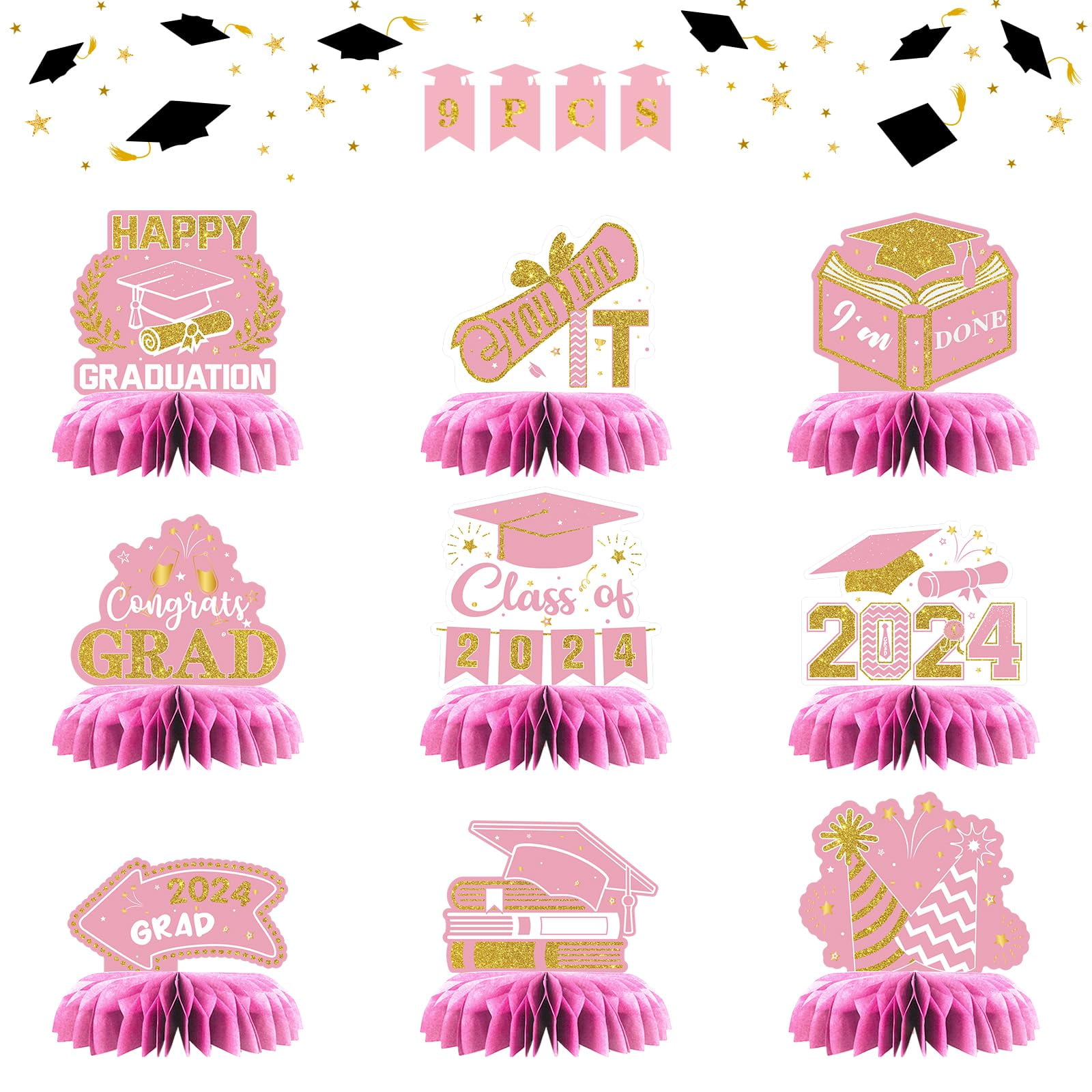 INNORU Class of 2024 Graduation Table Honeycomb Centerpieces, Pink ...