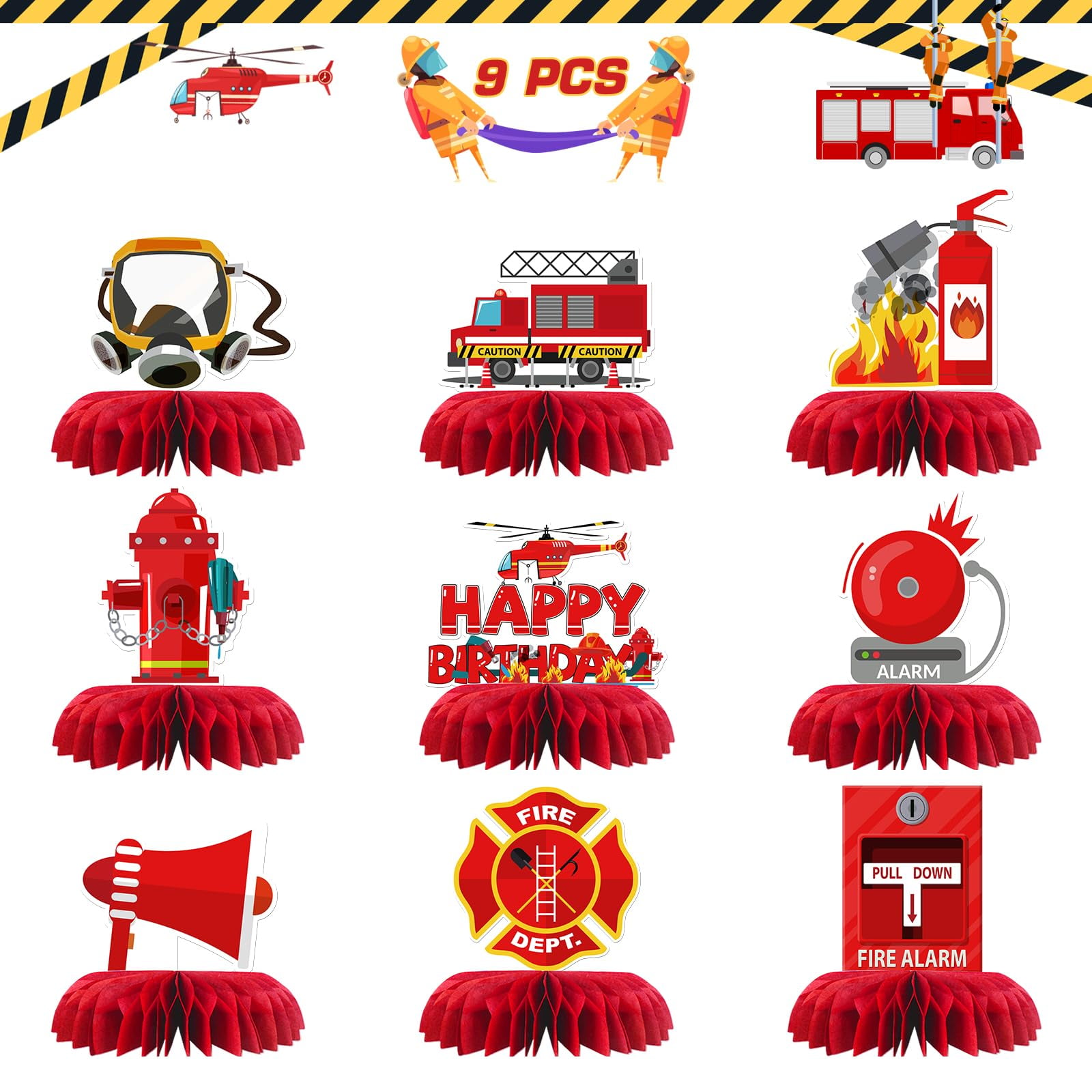 INNORU Firetruck Birthday Table DHF10 Honeycomb Centerpieces, Children ...