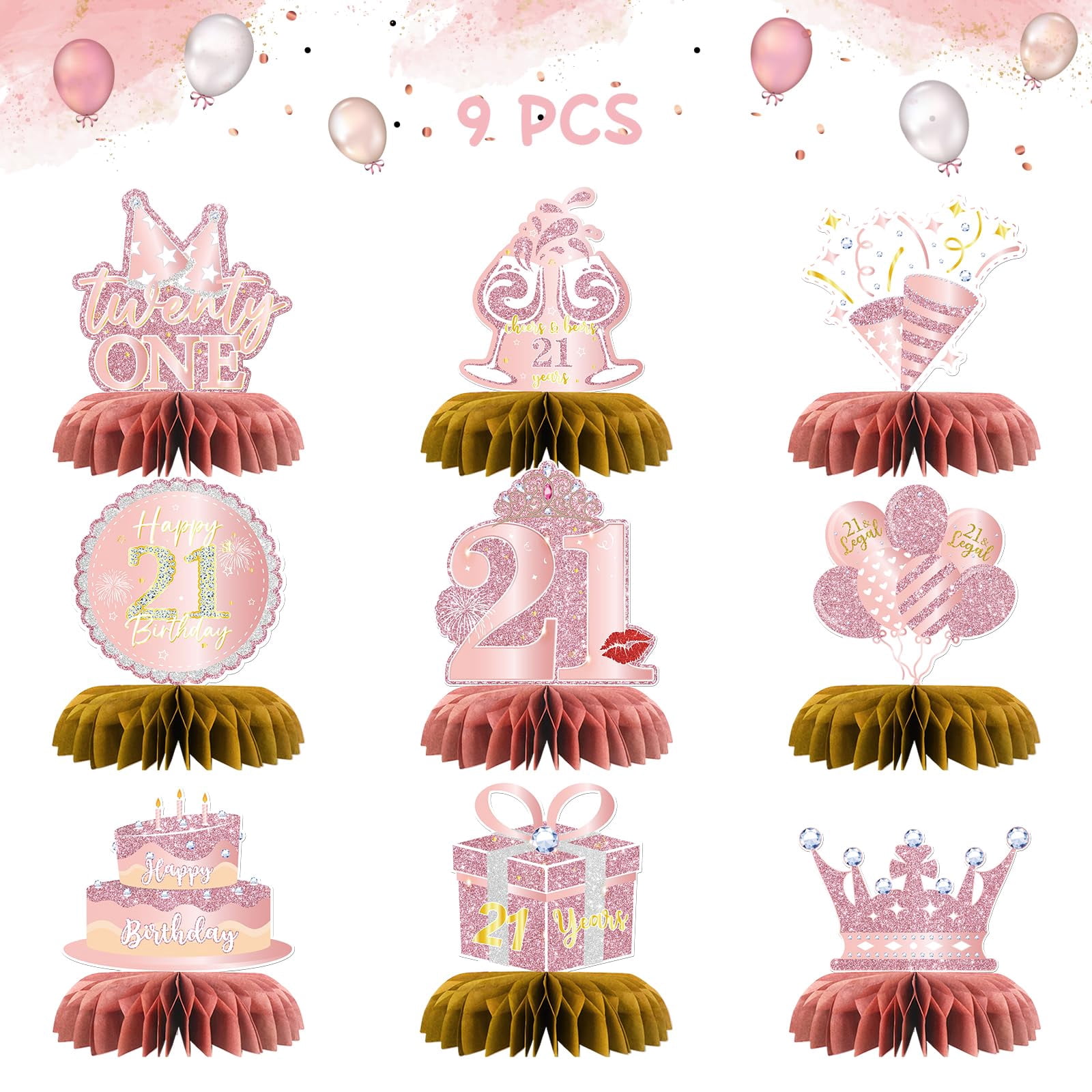 INNORU Girl 21st Birthday OIF8 Table Honeycomb Centerpieces, 21 & Legal ...