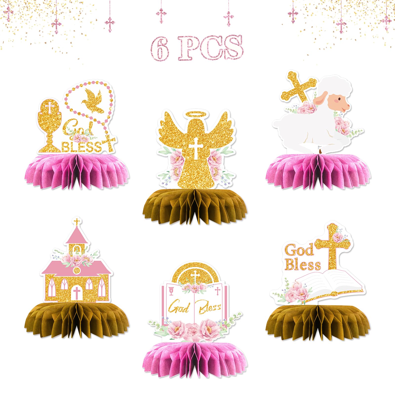 INNORU God Bless Table Honeycomb Centerpieces, Mi Bautizo Party Table ...