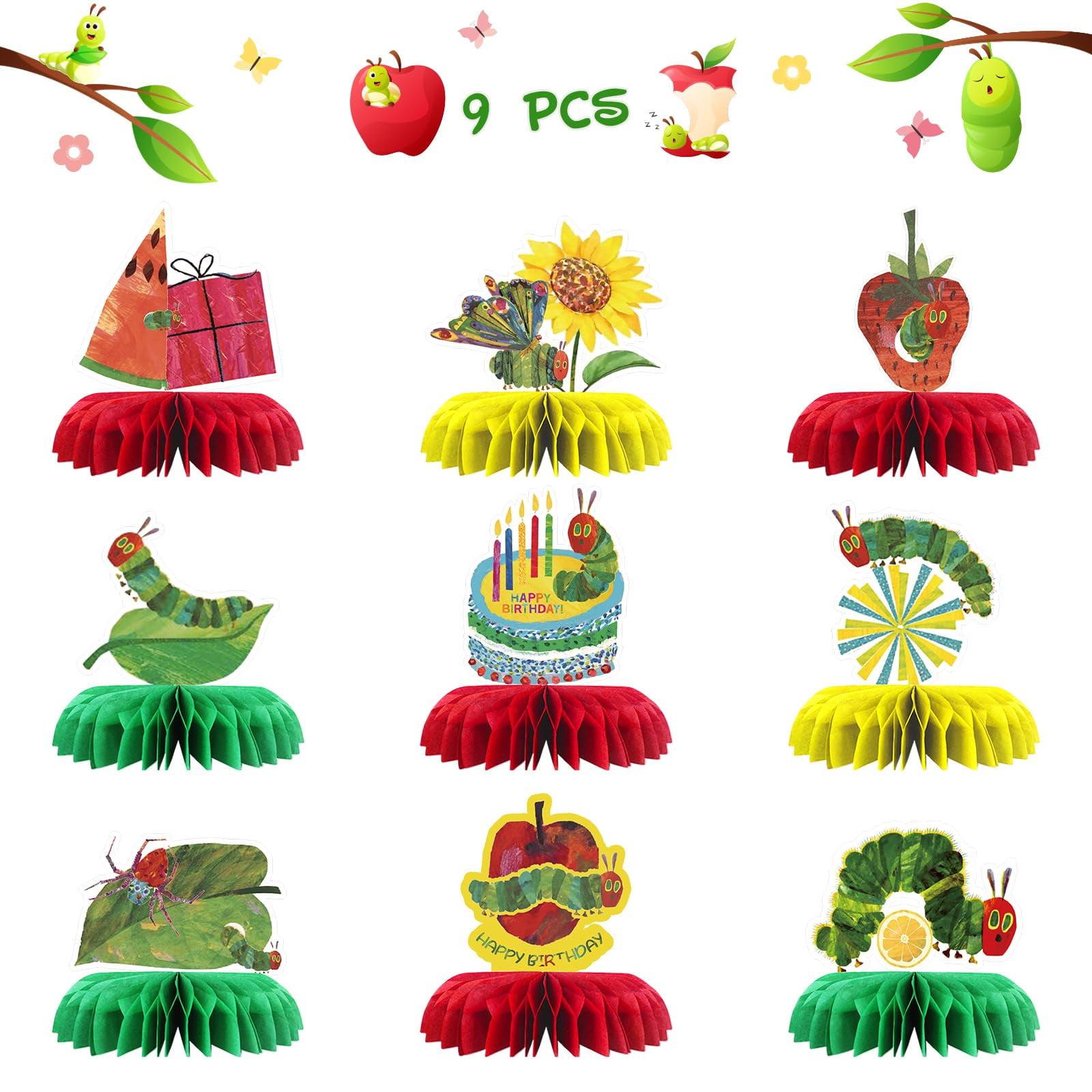 INNORU Green Caterpillar Table Honeycomb Centerpieces, Cartoon Theme ...