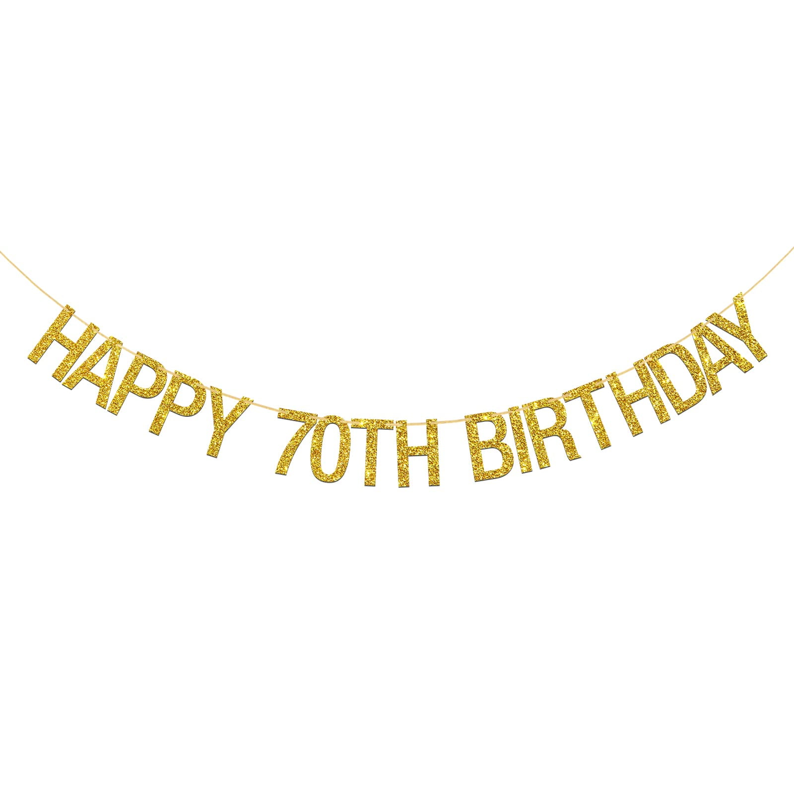 INNORU ™ Happy 70th Birthday Banner Gold Glitter Letters Hang Bunting ...
