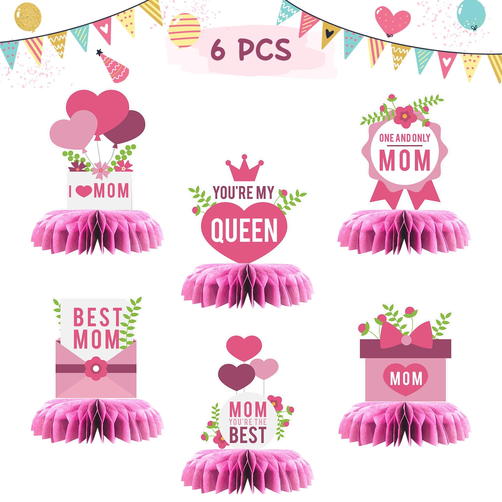 INNORU Happy Birthday Mom Table Honeycomb Centerpieces, Happy Mother's ...