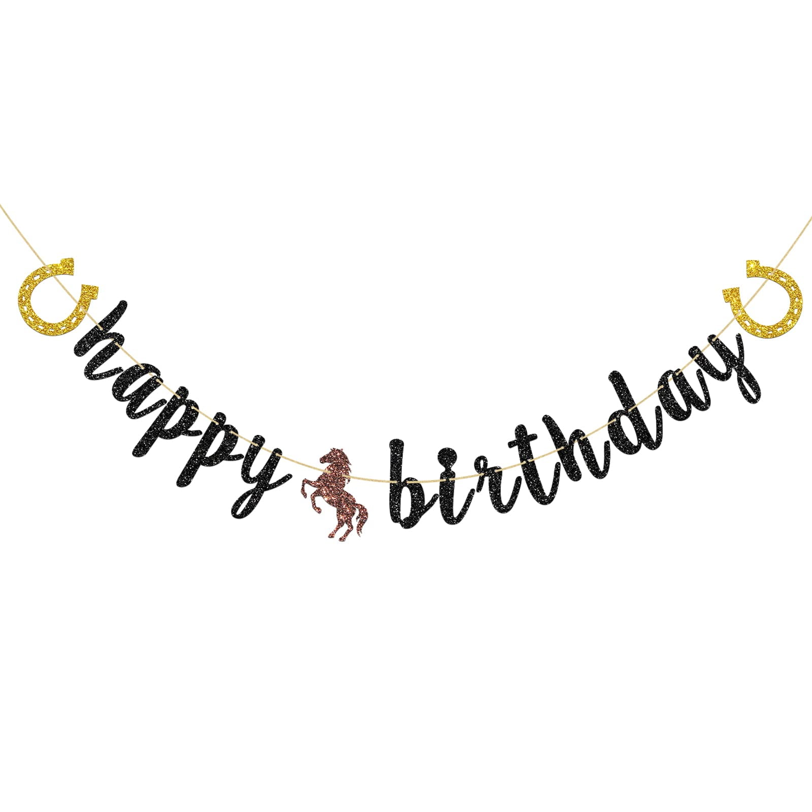 INNORU Horse Happy Birthday Banner Black Glitter, Horse Racing Party ...