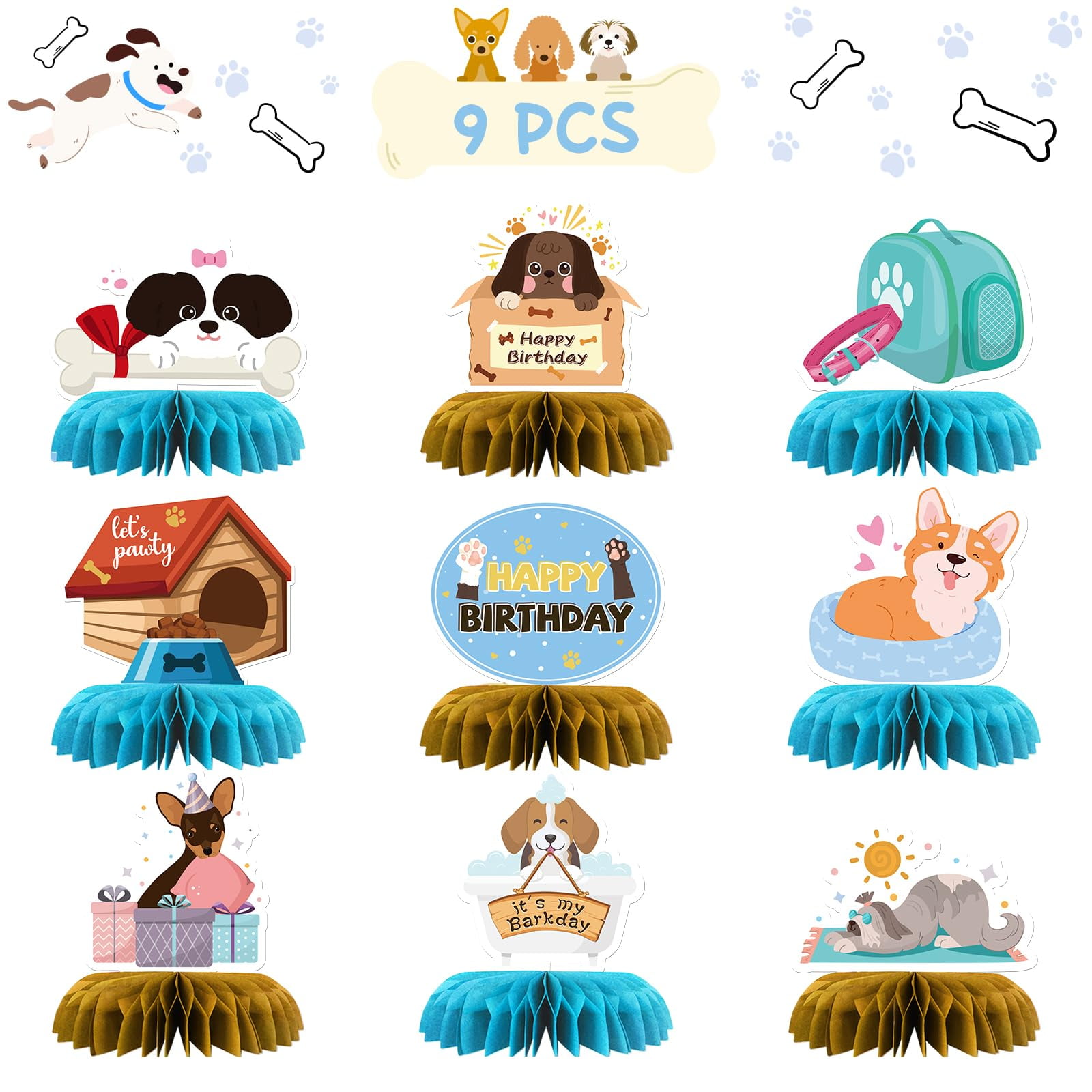 INNORU Puppy Dog Birthday Table Honeycomb Centerpieces, Kids Birthday ...