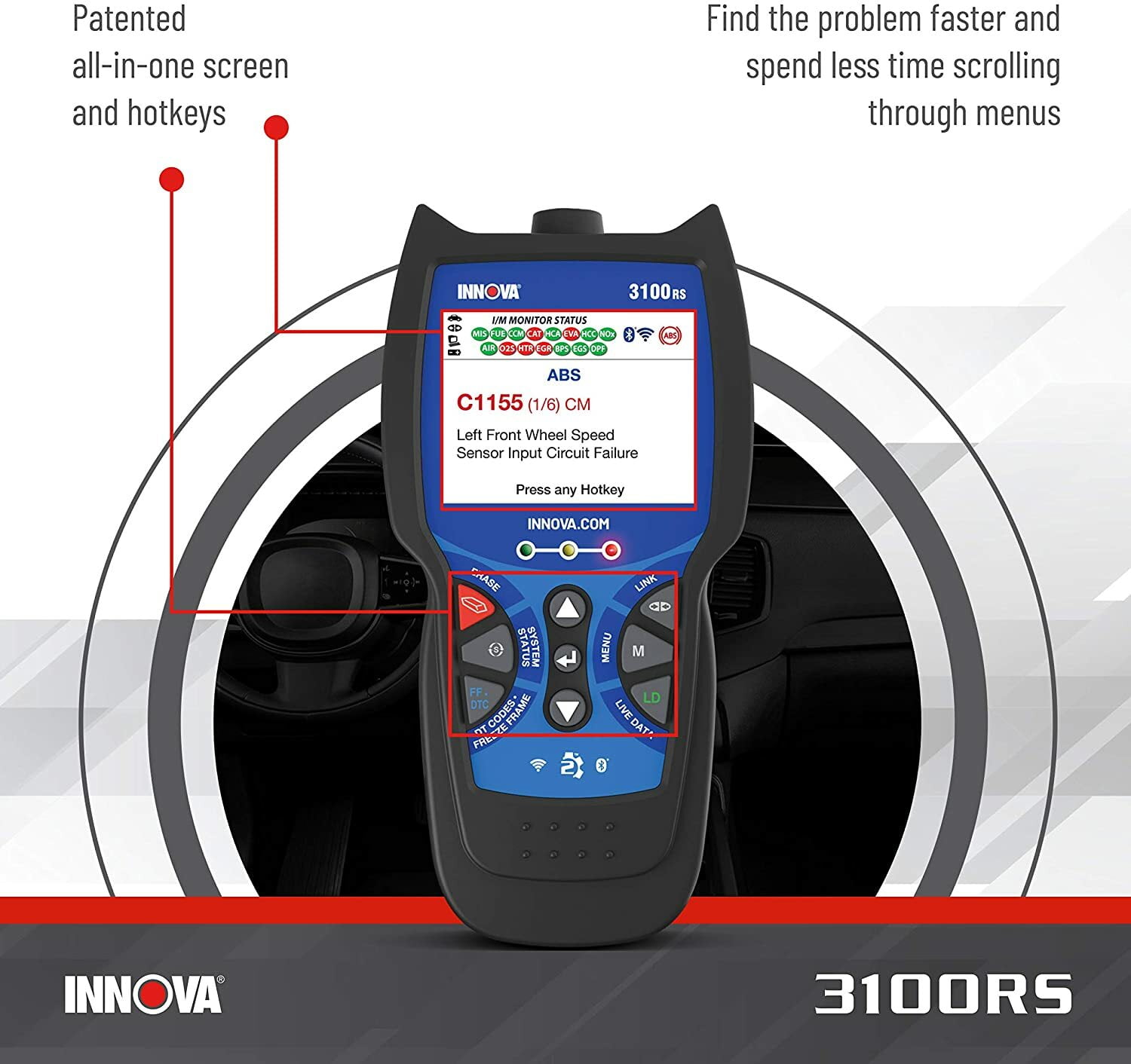 INNOVA 3100RS SCANNER DIAGNOSTIC SCAN TOOL CODE READER OBD2 CAN ABS SRS ...