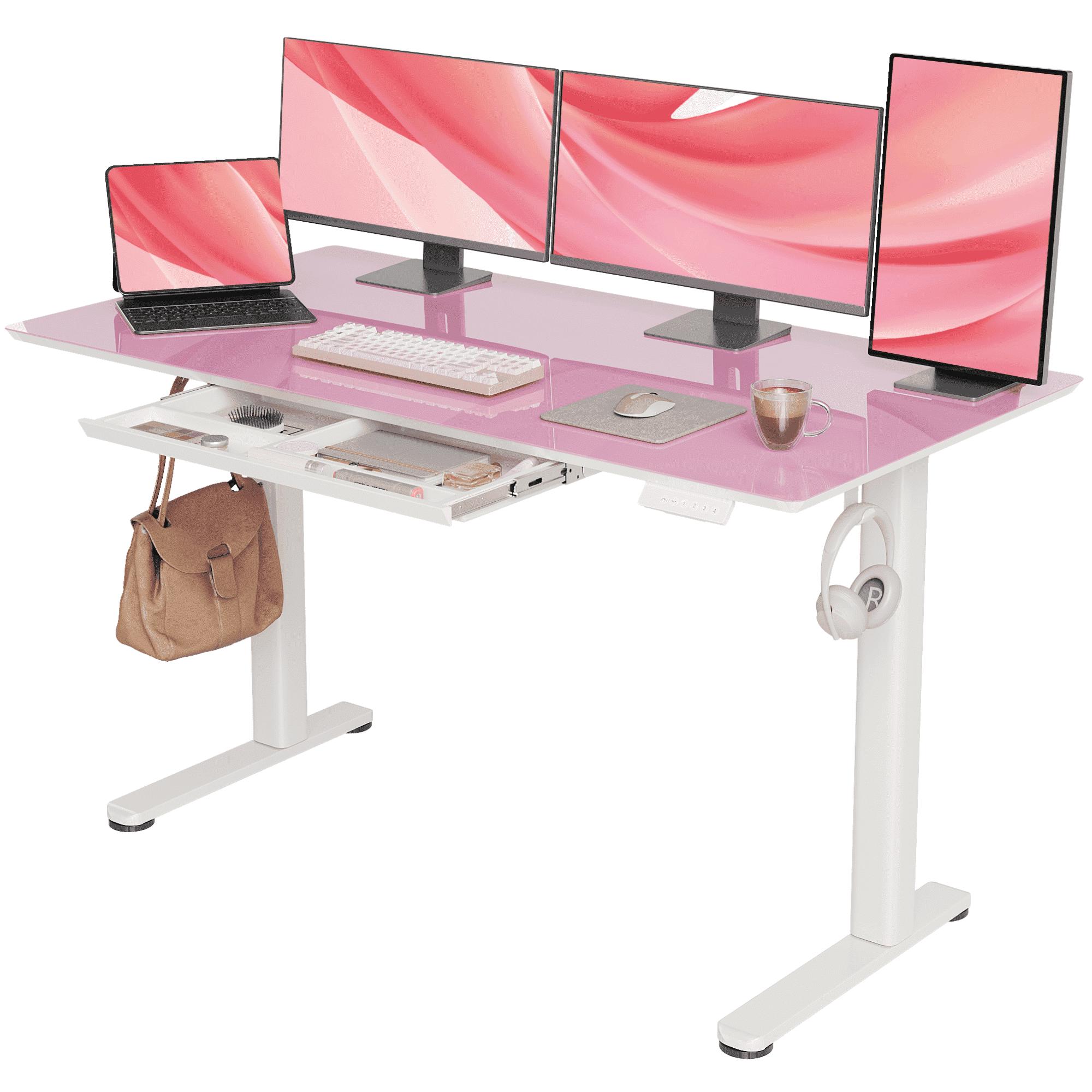 INNOVAR Glass Standing Desk With Drawers, Adjustable Height, Electric ...