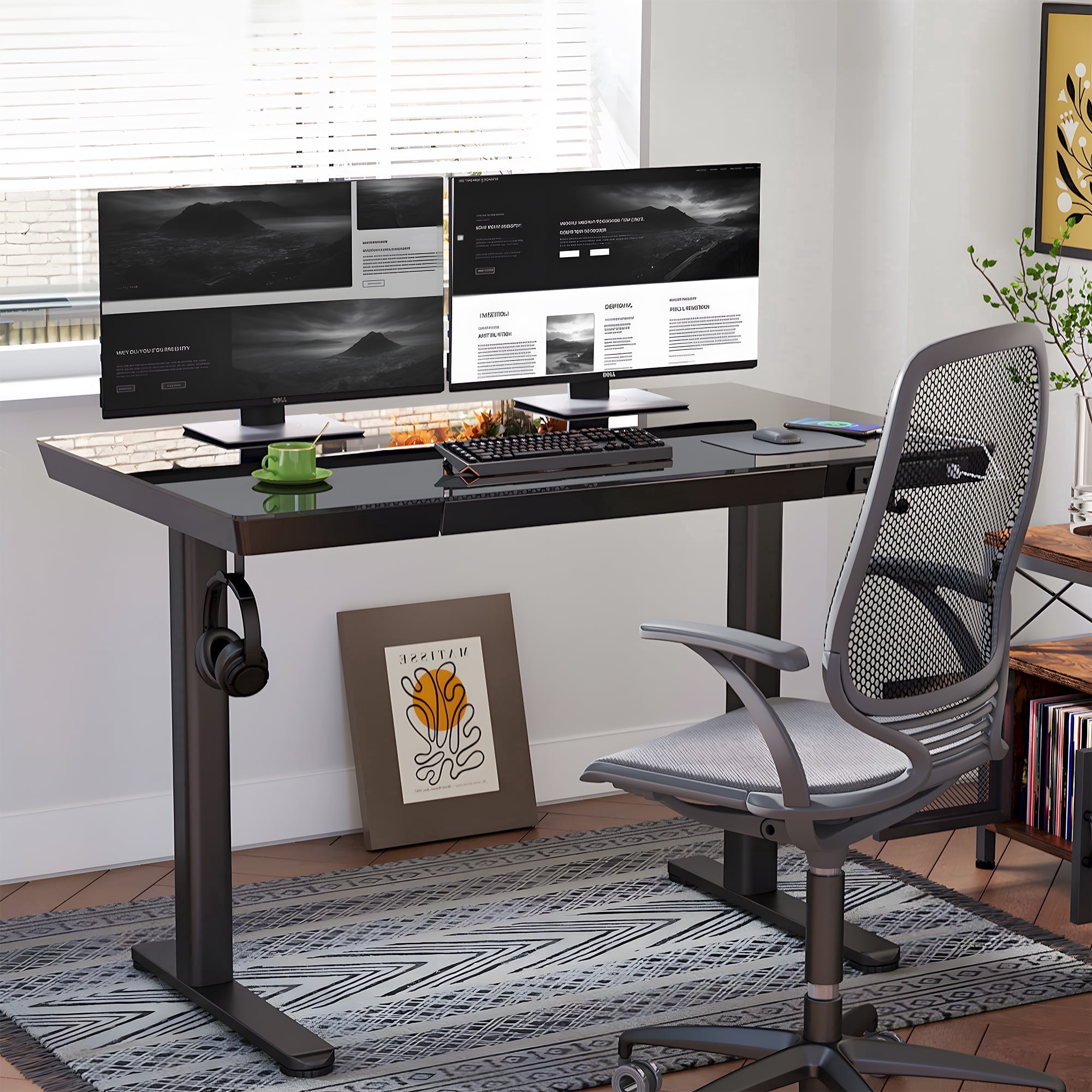 INNOVAR 48" Glass Top Standing Desk with 1 Drawer,Home Office Electric ...