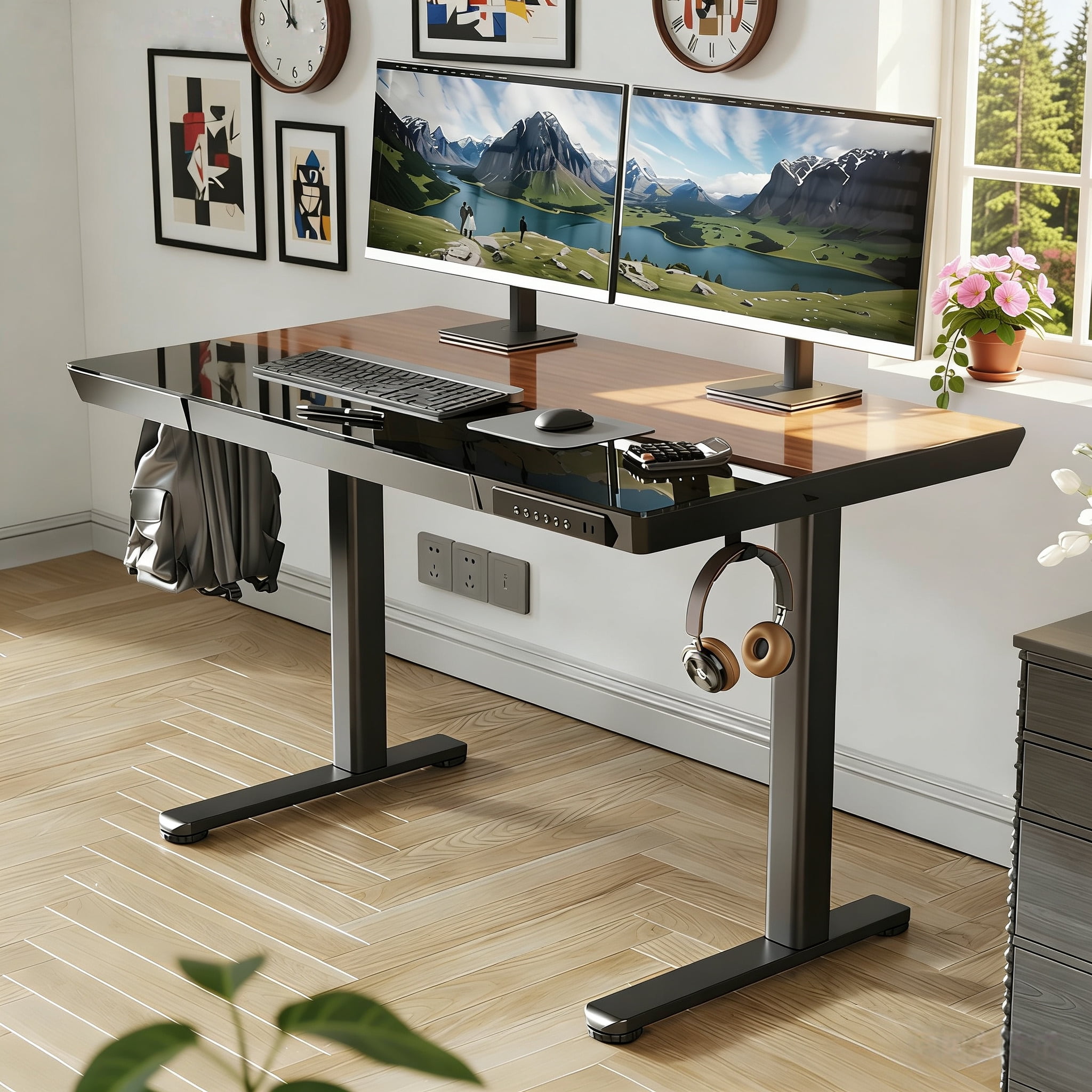 INNOVAR 48" Glass Top Standing Desk with 1 Drawer,Home Office Electric ...