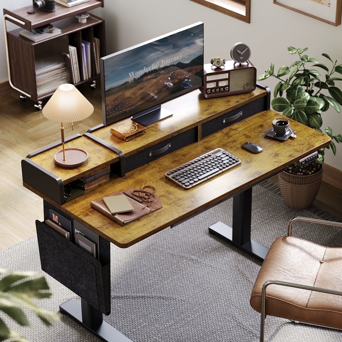 Innovar Standing Desk with 3 Drawers, 3-Tier Electric Sit Stand Desk ...