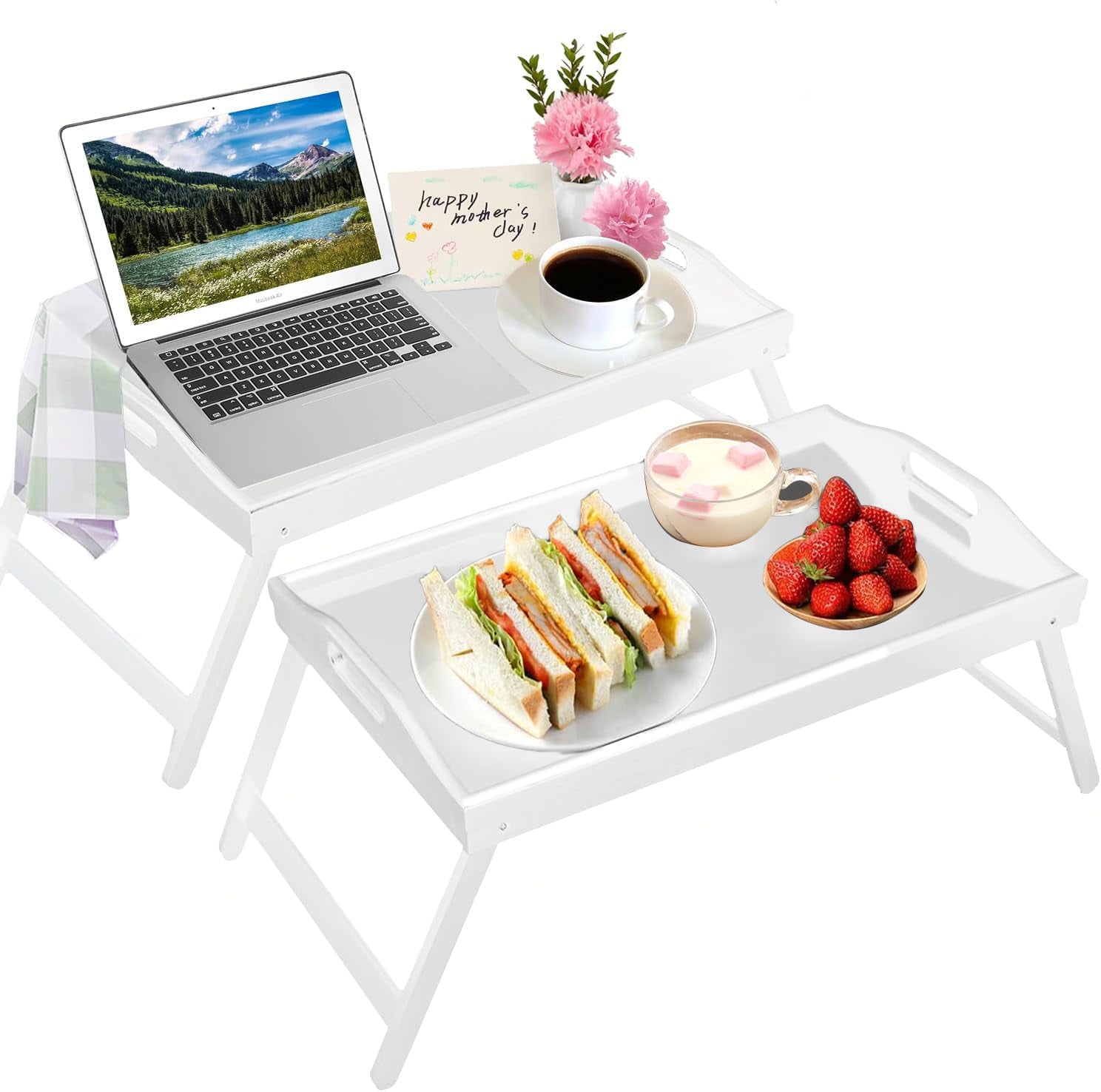INNOVATIVE LIFE 2-Pack Bed Tray Table with Folding Legs Wooden Serving ...