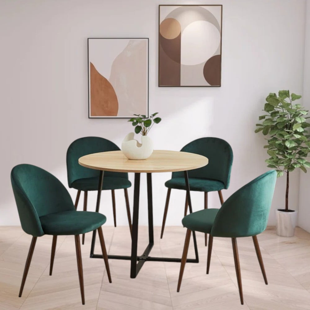 INO Design 5-Pieces Modern 35'' Inch Round Natural Wooden Dining Table ...