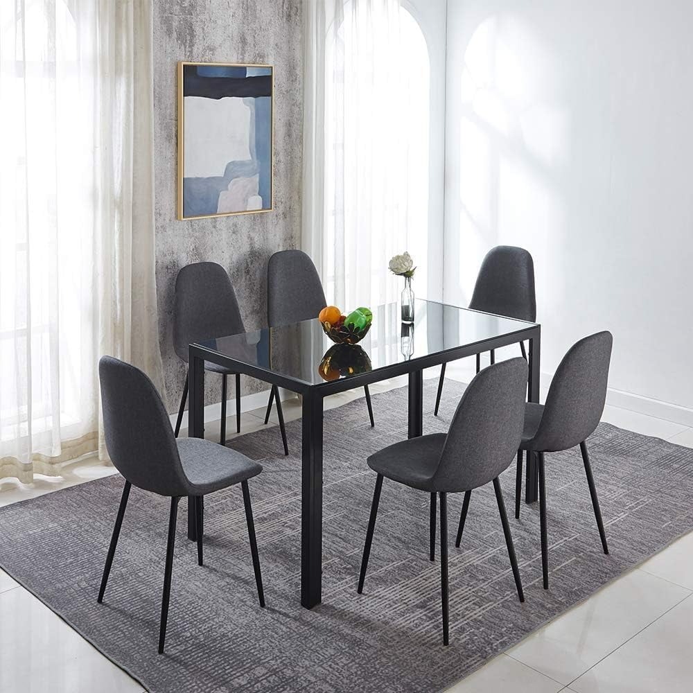 INO Design 7 Piece Modern Metal Dining Table Set, Gray - Walmart.com