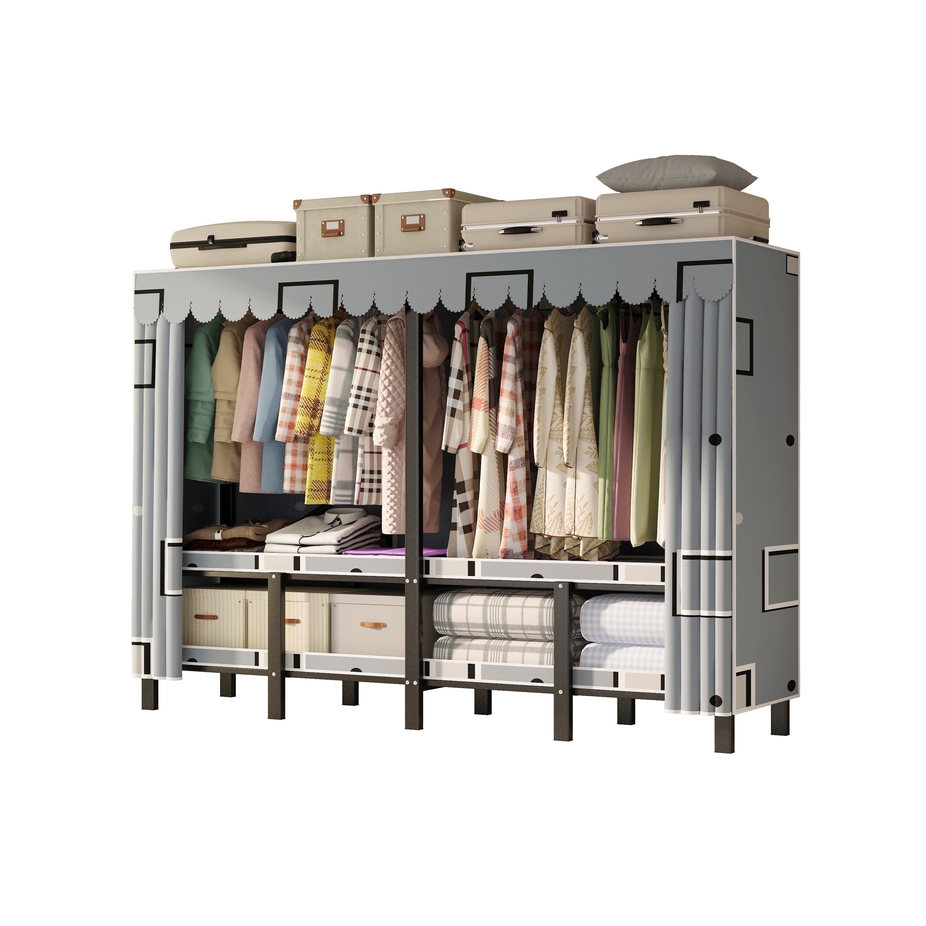 INO Design 75" Portable Clothes Closet Organizer Storage Wardrobe Rack ...