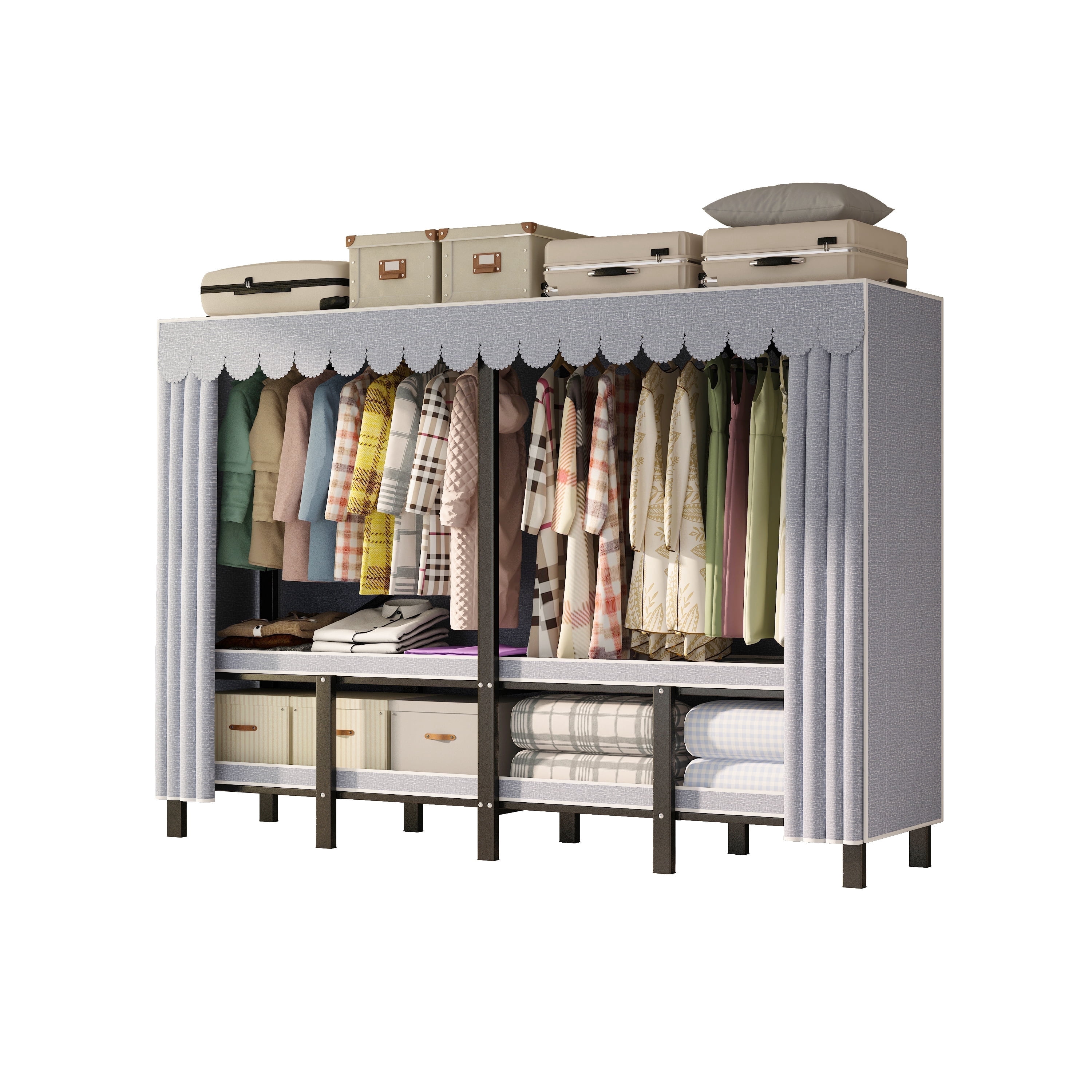 INO Design 75" Portable Clothes Closet Organizer Storage Wardrobe Rack ...
