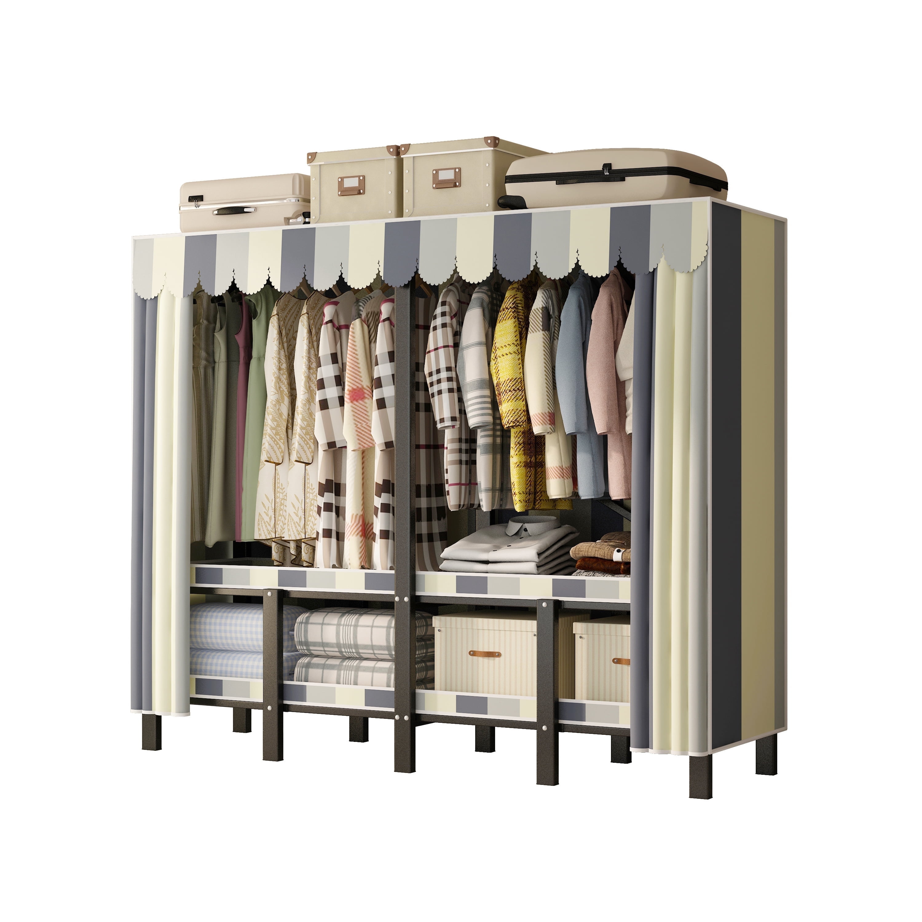 INO Design 75" Portable Clothes Closet Organizer Storage Wardrobe Rack ...