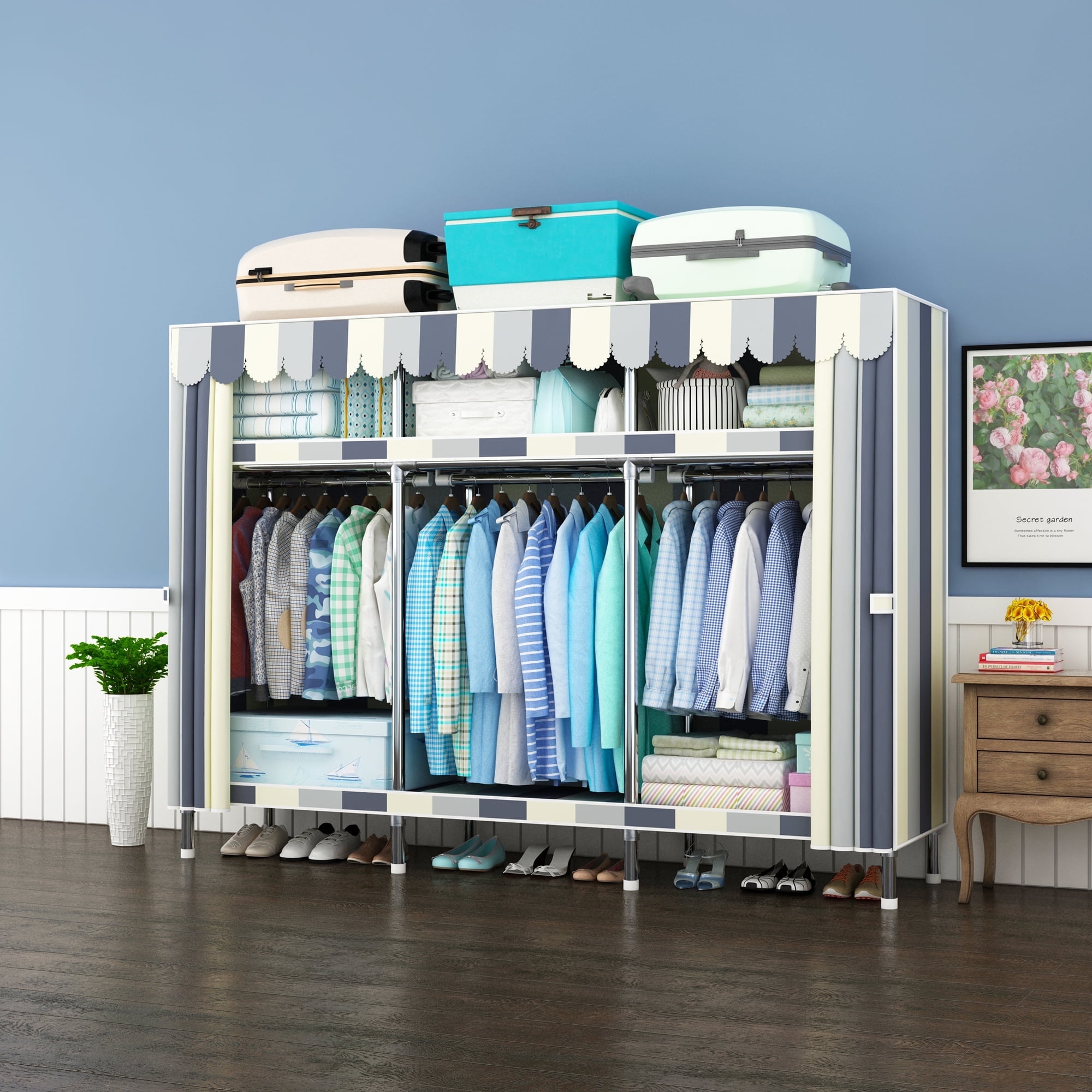 INO Design 76" Portable Clothes Storage Closet Organizer Wardrobe Rack ...