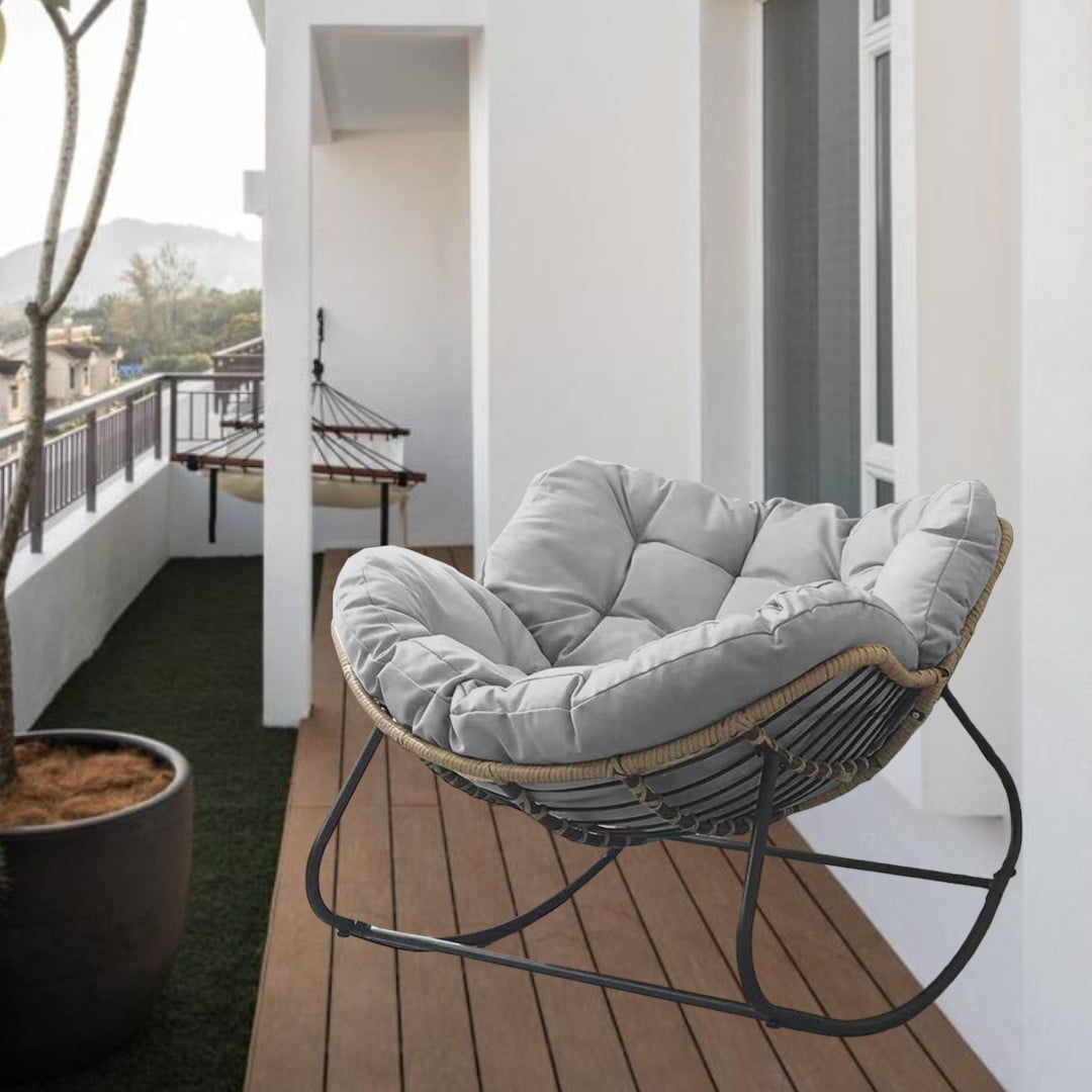 INO Design Indoor & Outdoor Front Porch Rocking Chair, Rattan Rocker ...