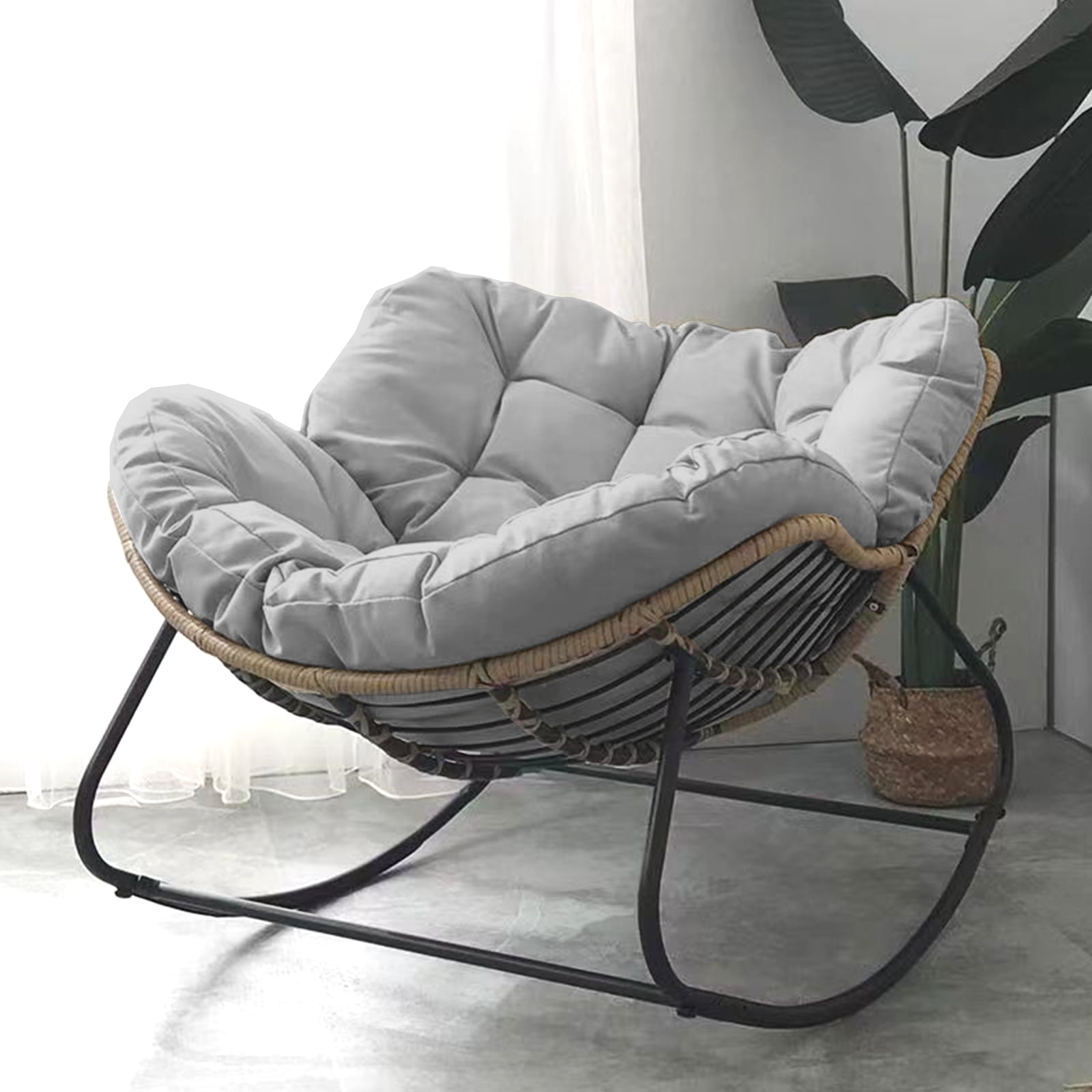 INO Design Indoor & Outdoor Front Porch Rocking Chair, Rattan Rocker ...
