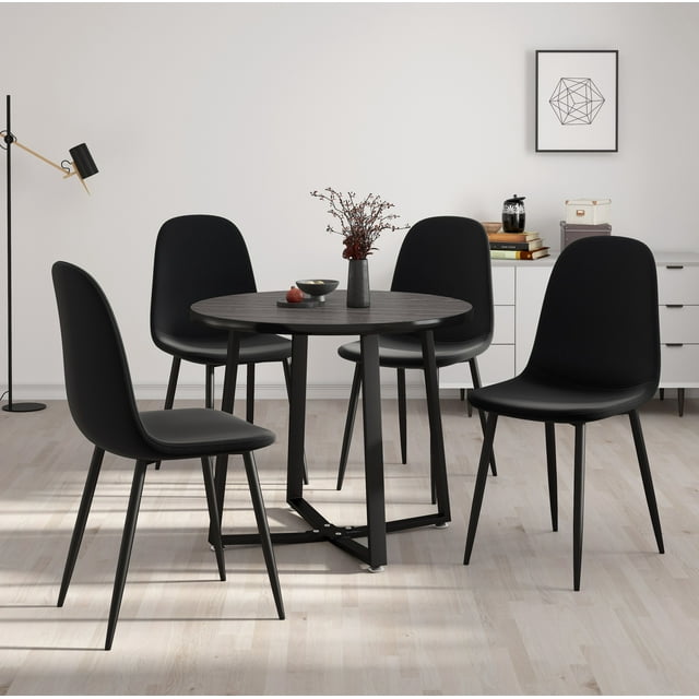 INO Design 35'' Modern Round Dining Table Set with 4 Chairs, Grey ...