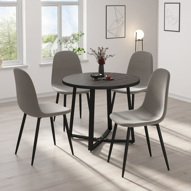 INO Design Mid-Century Modern Round Grey Wooden Dining Table Set for 4 ...