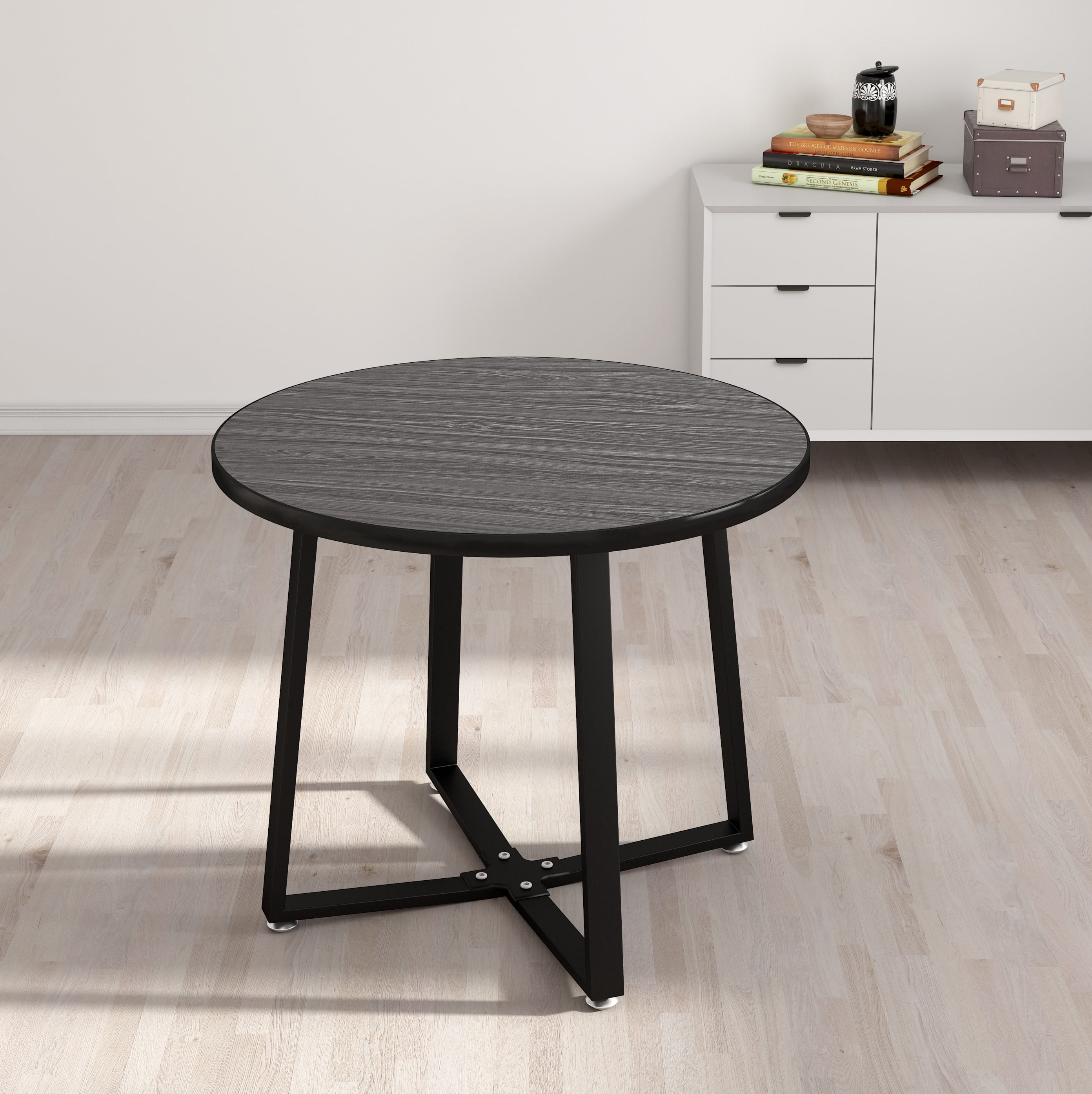 INO Design Modern 35'' Inch Round Wood Dining Table for 4, Ash Grey ...
