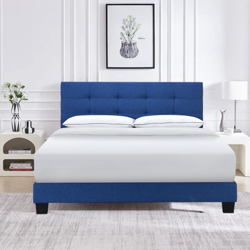 INO Design Modern Queen Platform Bed Frame with Tufted Upholstered ...