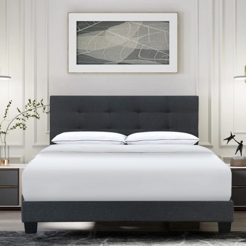 INO Design Modern Queen Platform Bed Frame with Tufted Upholstered ...