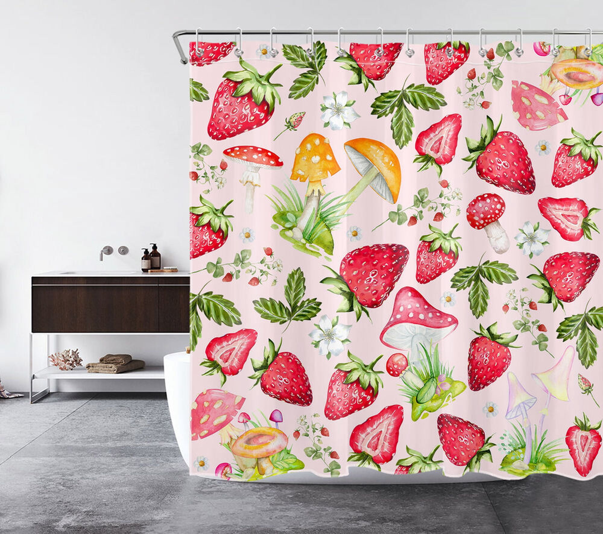 INPERCUST Adorable Red Strawberry Shower Curtain - Perfect Bathroom ...