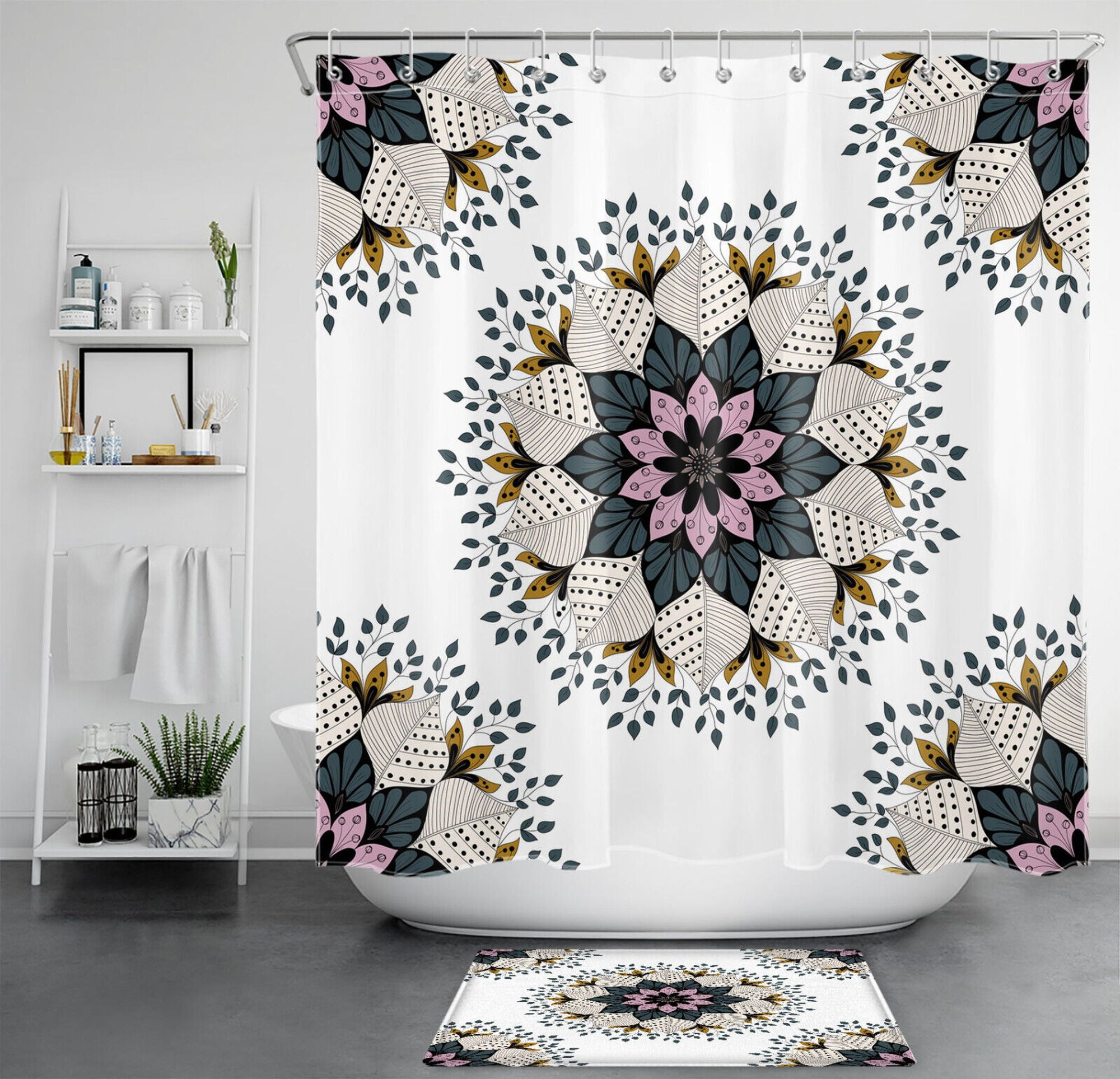 Inpercust Boho Chic Leafy Shower Curtain For Bathroom Décor