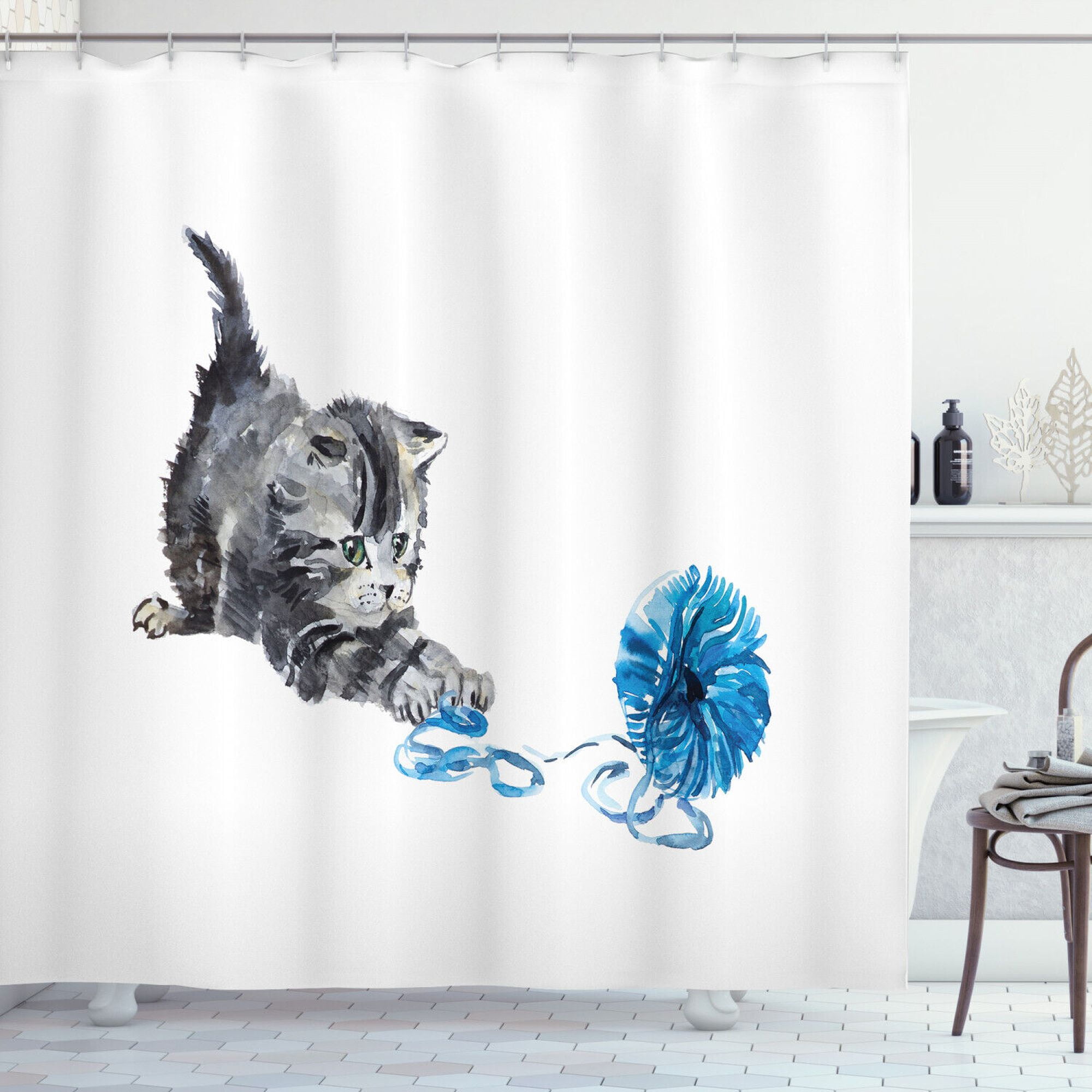 Inpercust Feline Fun Whimsical Kitten Shower Curtain With Fluffy Print