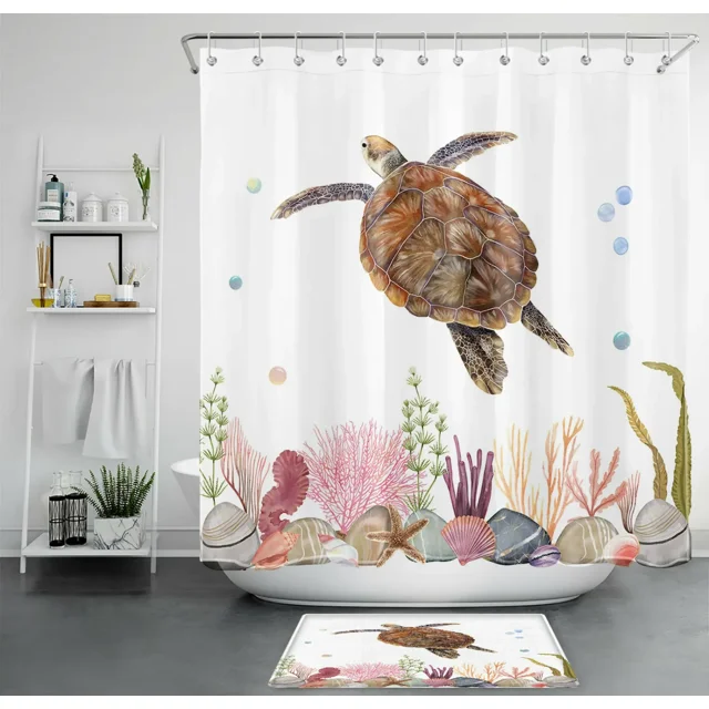 Inpercust Oceanic Delight Shower Curtain Vibrant Marine Life Sea