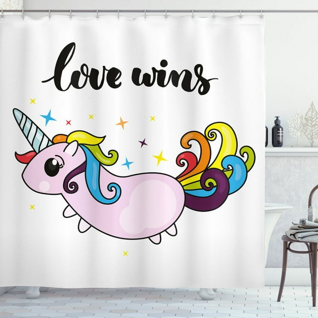Inpercust Rainbow Pride Unicorn Shower Curtain With Adorable Tail