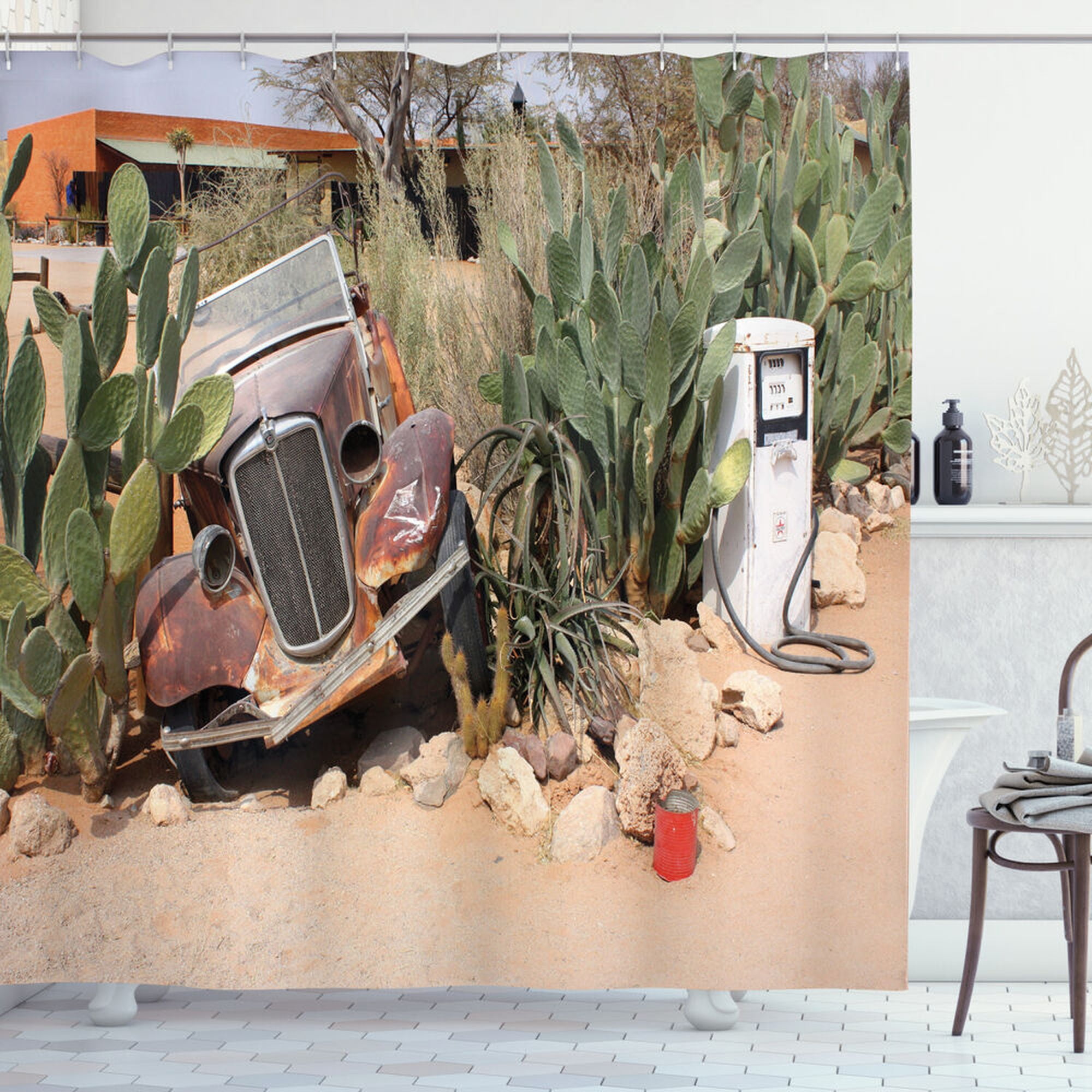 INPERCUST Retro Auto Shower Curtain Distressed Vehicle Design for Bath ...