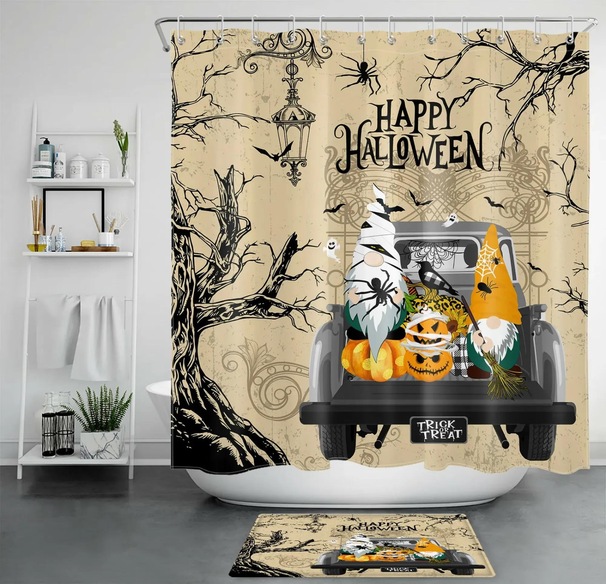 Inpercust Spooky Halloween Gnome Pumpkin Lantern Crow Dead Tree Shower