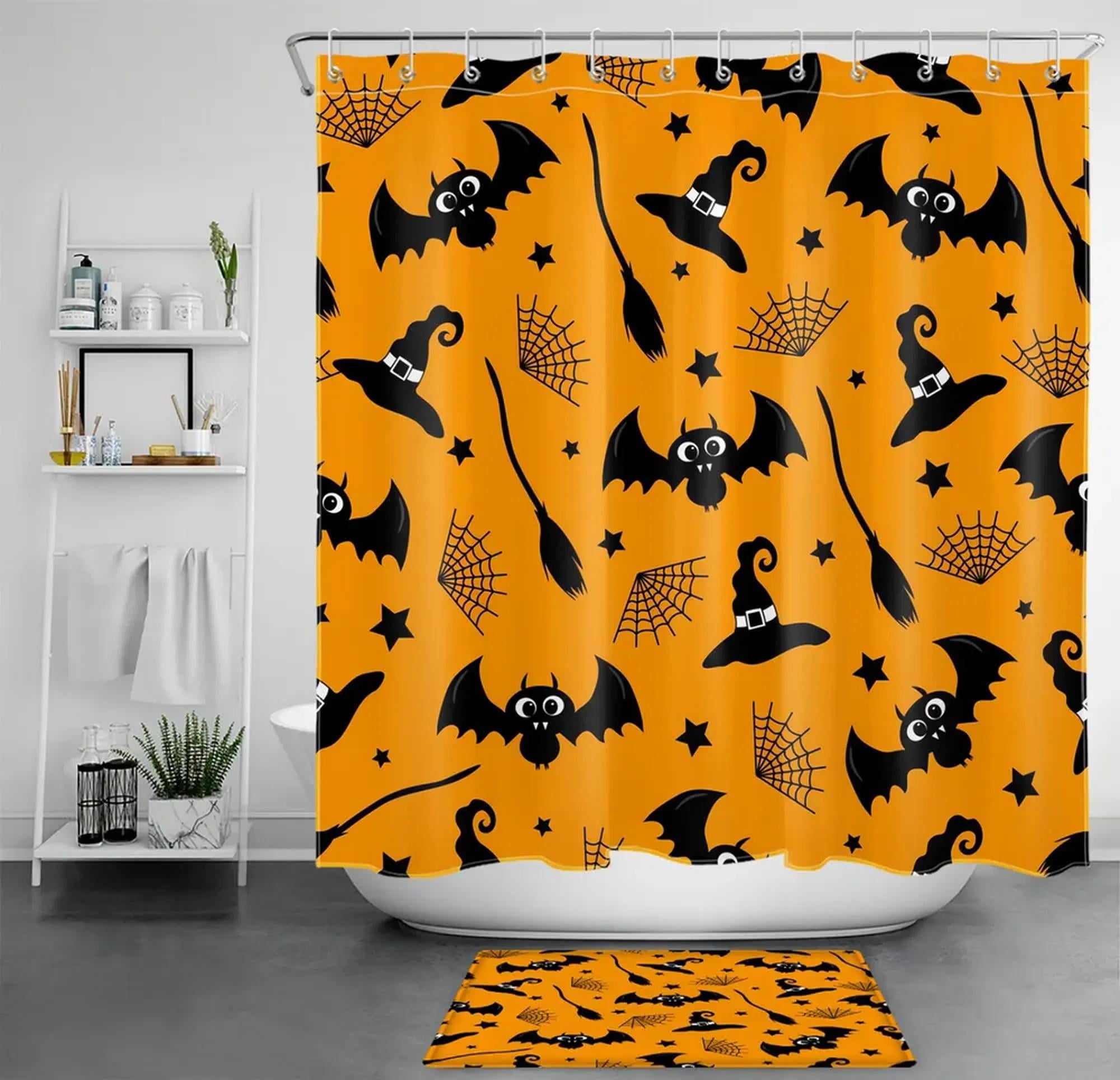 Inpercust Spooky Halloween Shower Curtain With Orange Spider Webs And