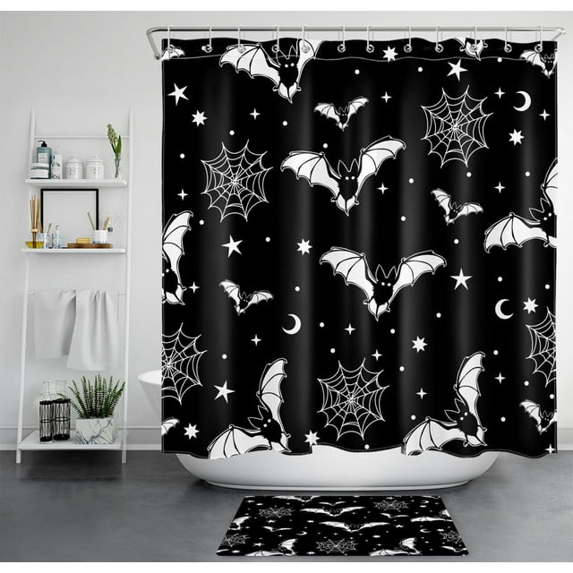 Inpercust Spooky Halloween Shower Curtain With Stars Bats And Spider