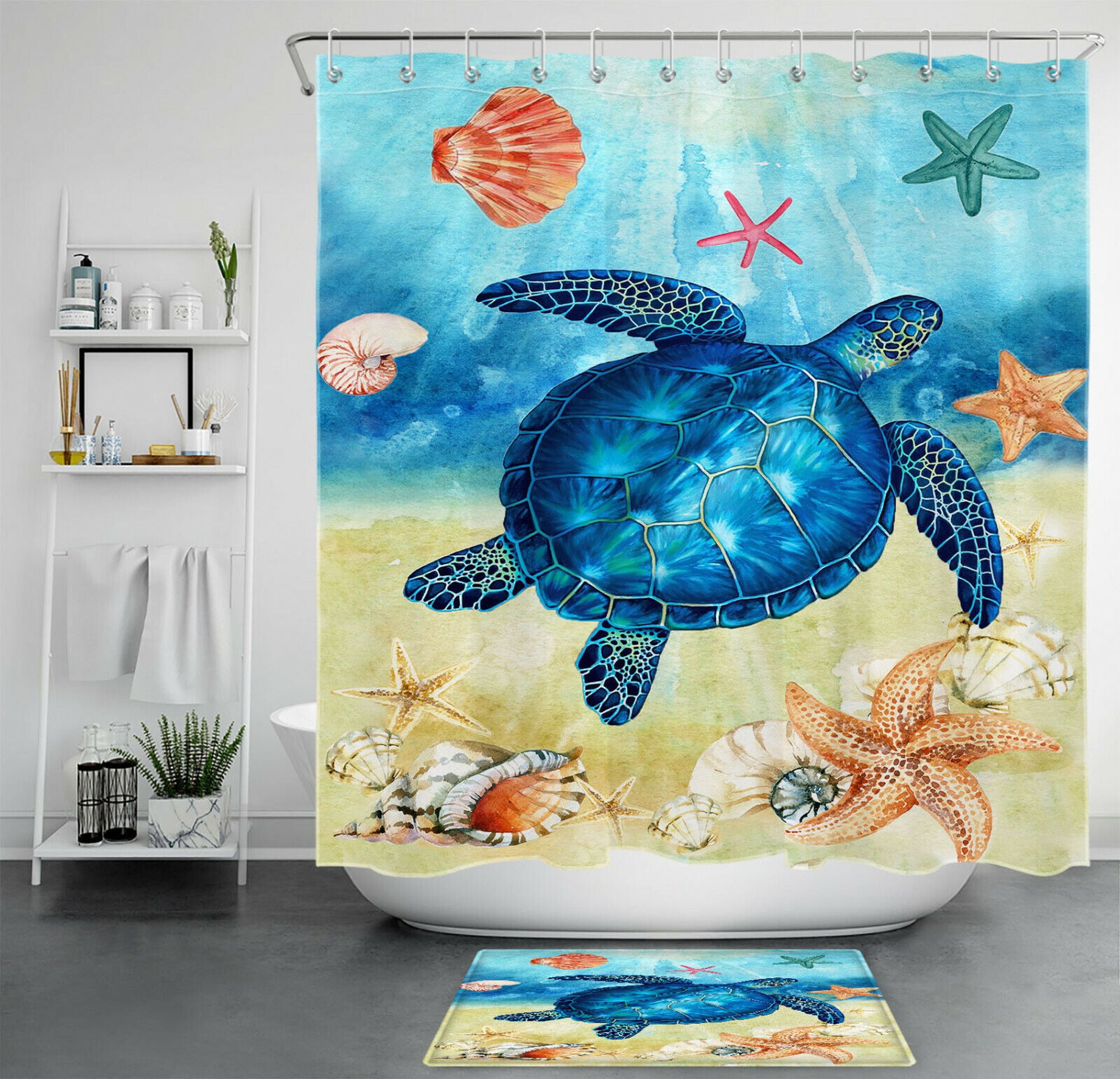 Inpercust Tropical Ocean Delight Shower Curtain With Watercolor Sea