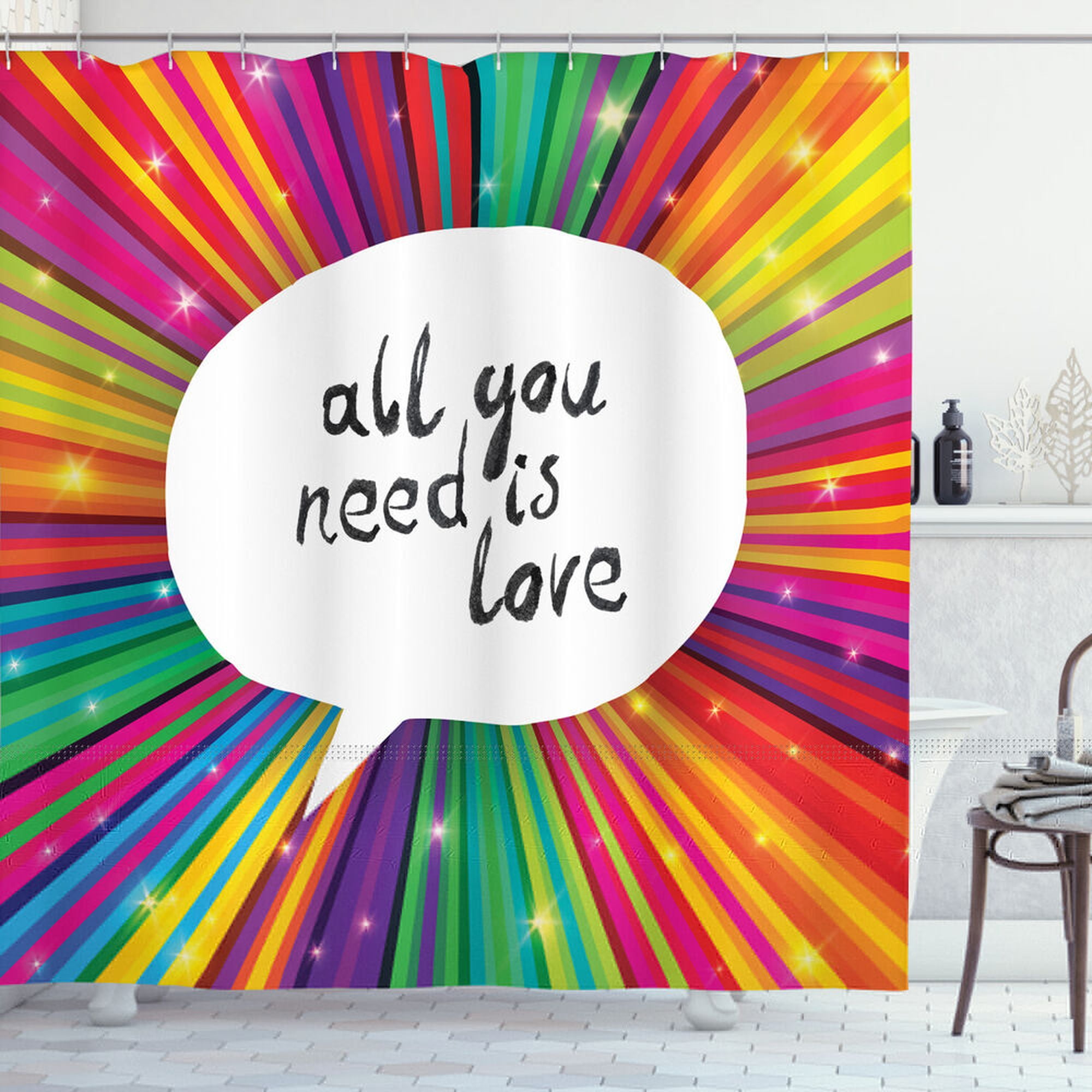Inpercust Vibrant Bathroom Décor Retro Quote Print Shower Curtain With