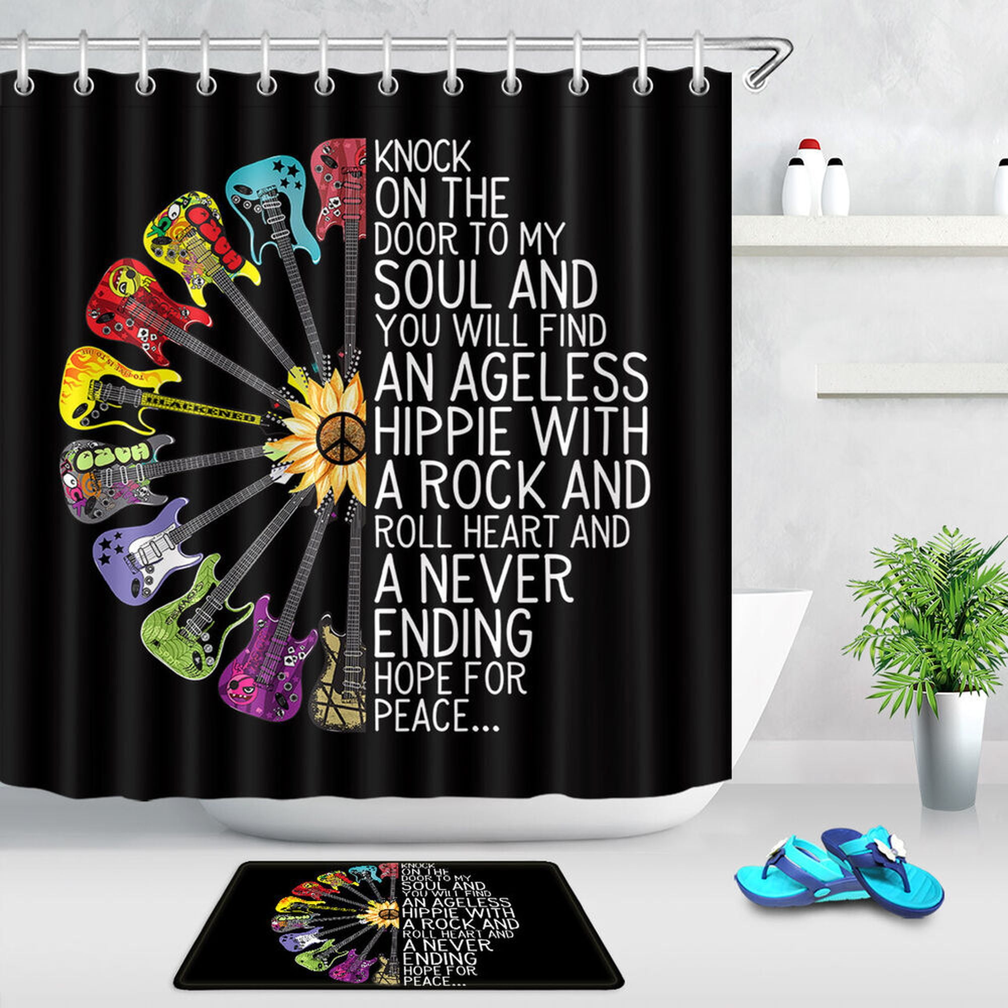 Inpercust Vibrant Guitar Sunflower Motivational Shower Curtain For