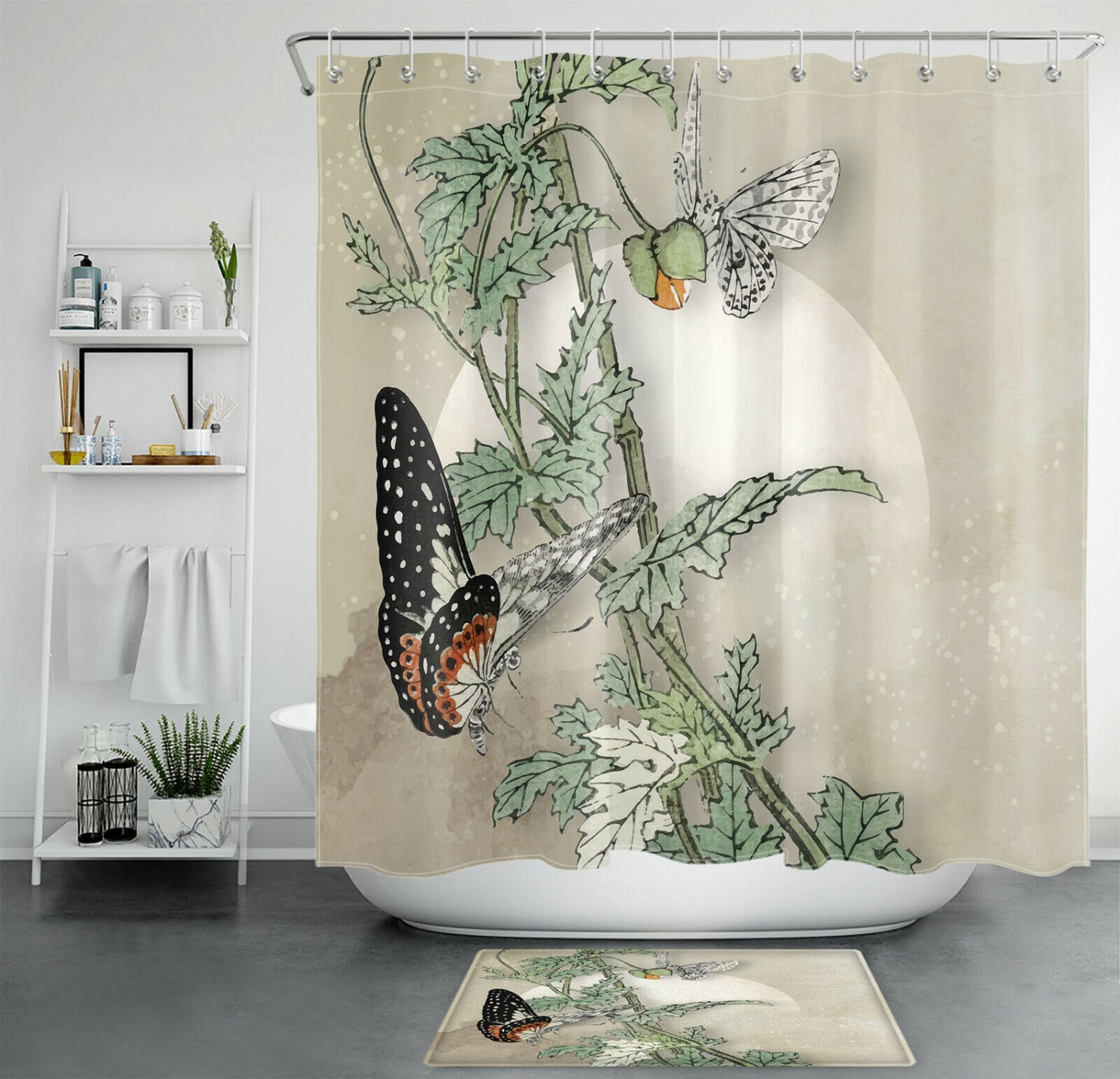 INPERCUST Watercolor Botanical Shower Curtain with Vintage Floral ... INPERCUST Watercolor Botanical Shower Curtain with Vintage Floral ...