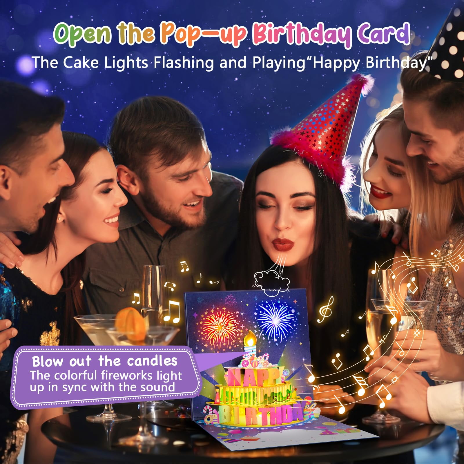 INPHER Birthday Cards AJH3 Fireworks Pop Up Cake Blowable Light and ...