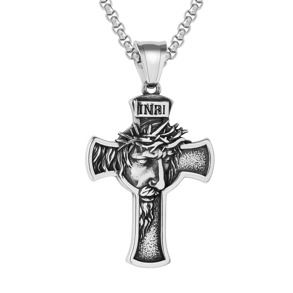 INRI Jesus Christ Necklace, Cross Pendant Necklace with Crown of Thorns ...