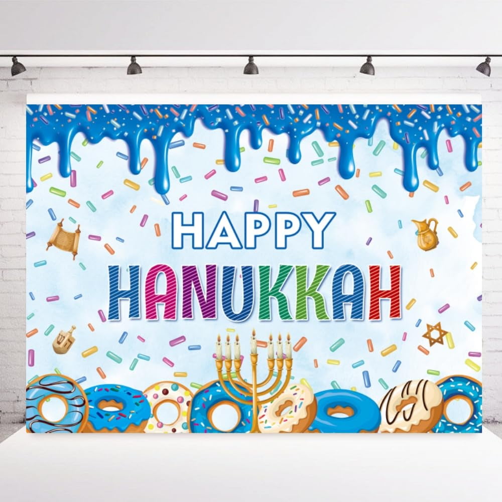 INRUI Happy Hanukkah Photography Background Hanukkah Donut Decorations ...