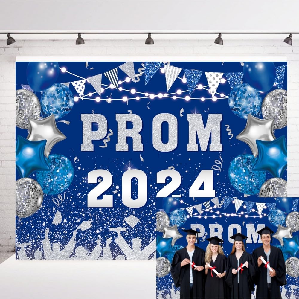 INRUI Prom 2024 Photography Background Blue and Silvery 2024 Prom Night ...